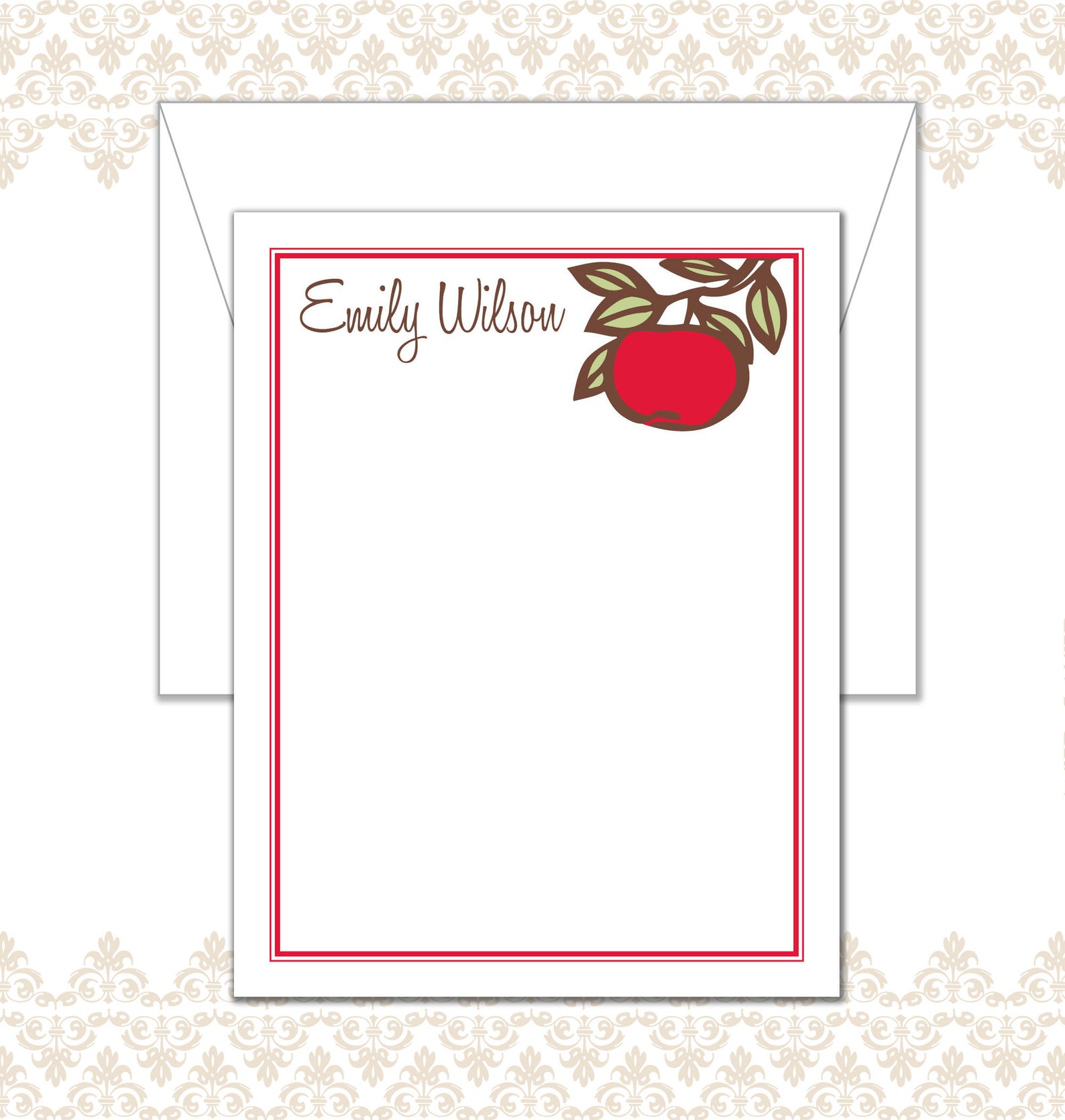 Apple Stationery, Apple Note Cards, Teacher Stationery, Custom ...