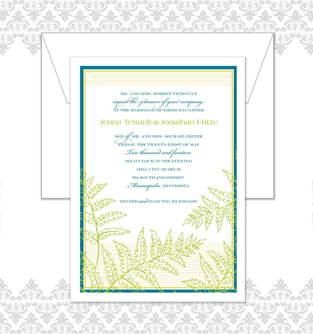Woodland Fern Wedding Invitation Set Includes Invite, Envelops, Rsvp ...