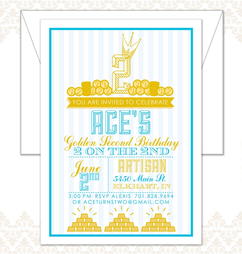 Golden Birthday Party Invitation, 2nd Birthday, Golden Birthday, Golden ...