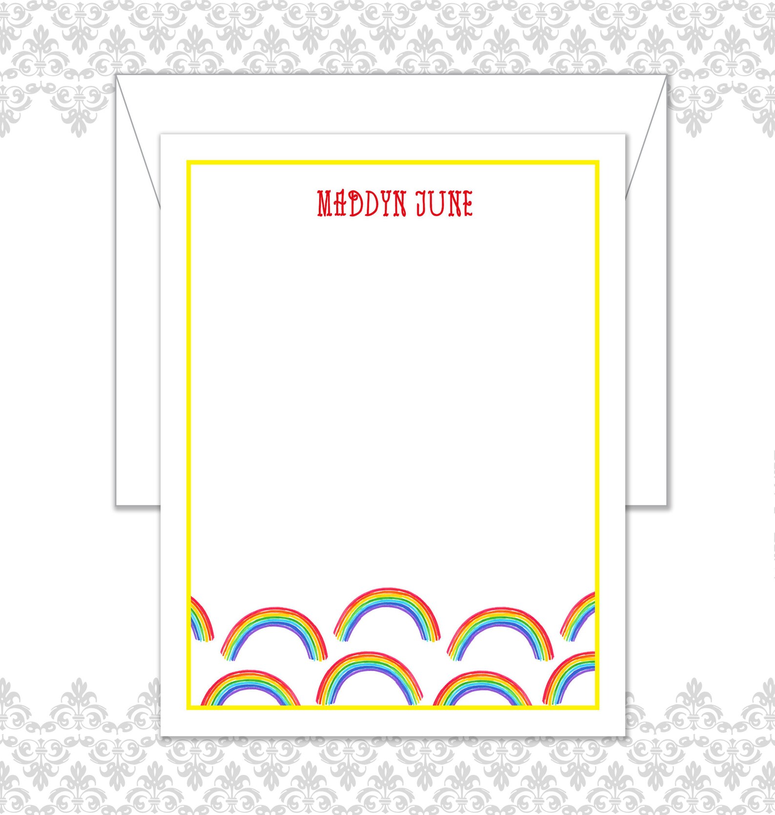 Rainbow Stationery Set of 10 Note Cards With Envelopes, Rainbow Pattern ...