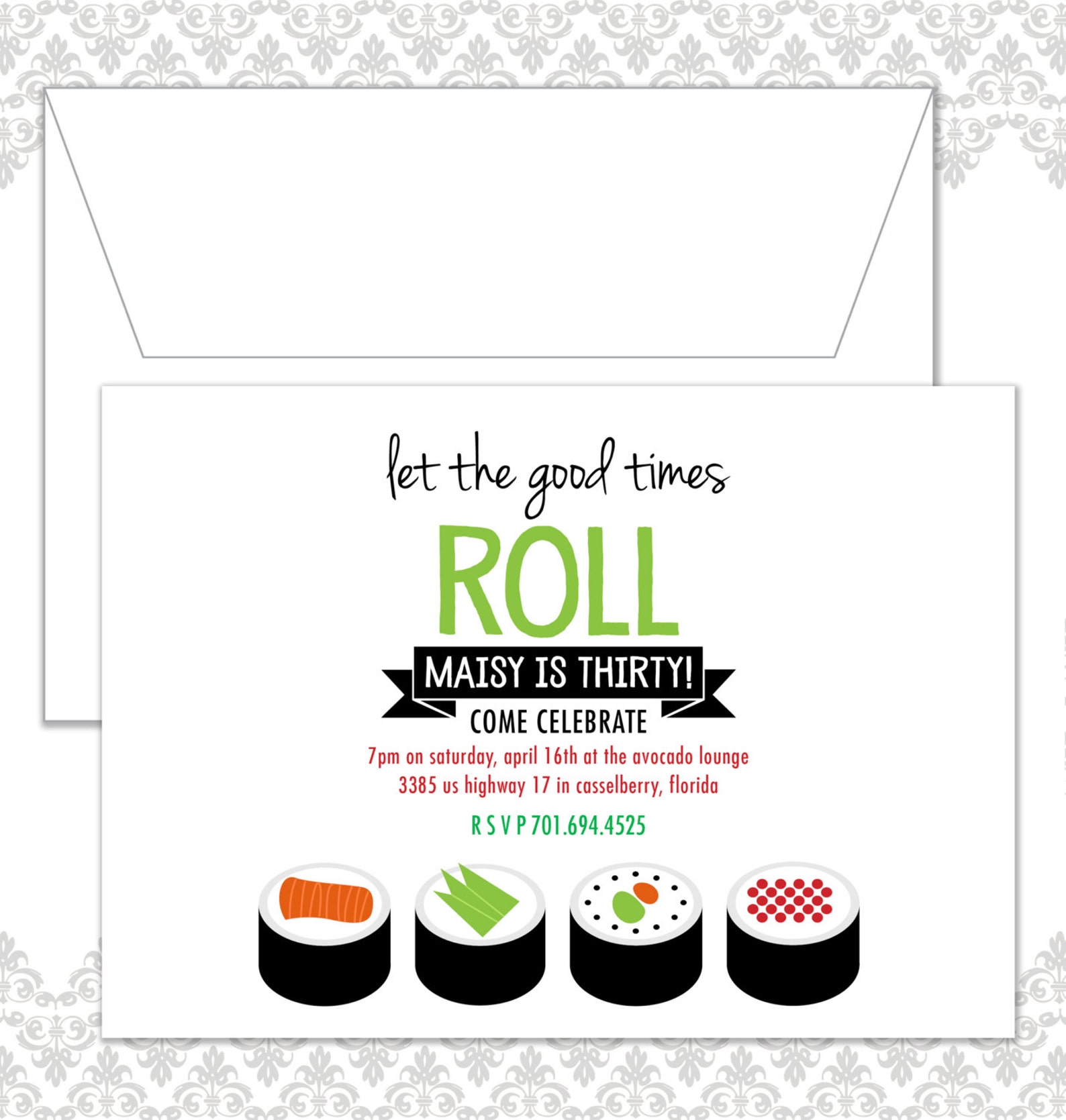 Sushi Birthday Invite, Sushi Party, Sushi Theme Birthday, Sushi, Modern ...