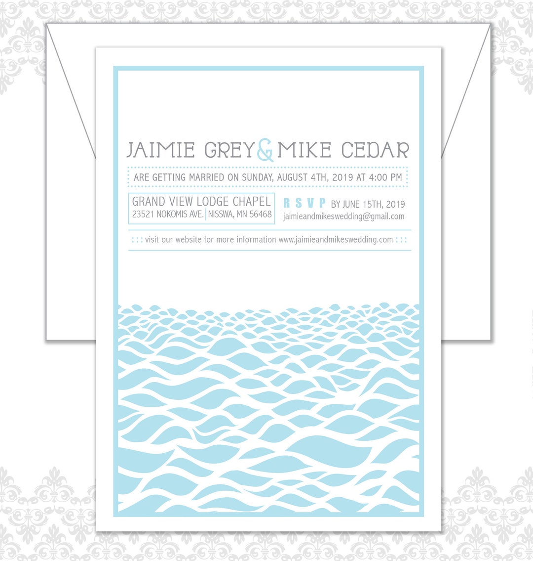 Beach Wedding Invite, Ocean, Lake, Waves Wedding Invitation, Beachside ...
