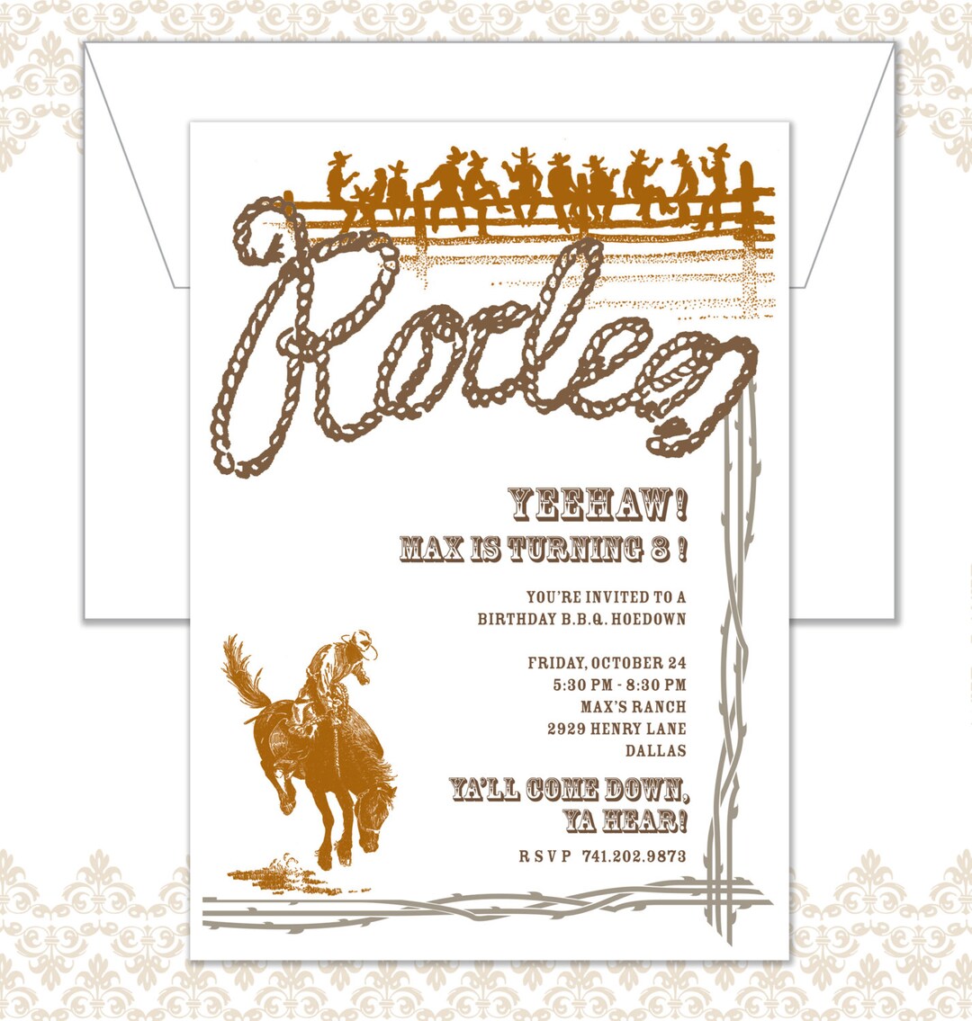 Rodeo Birthday Party Invitation, Cowboy Party Invite, Cowboys Birthday ...