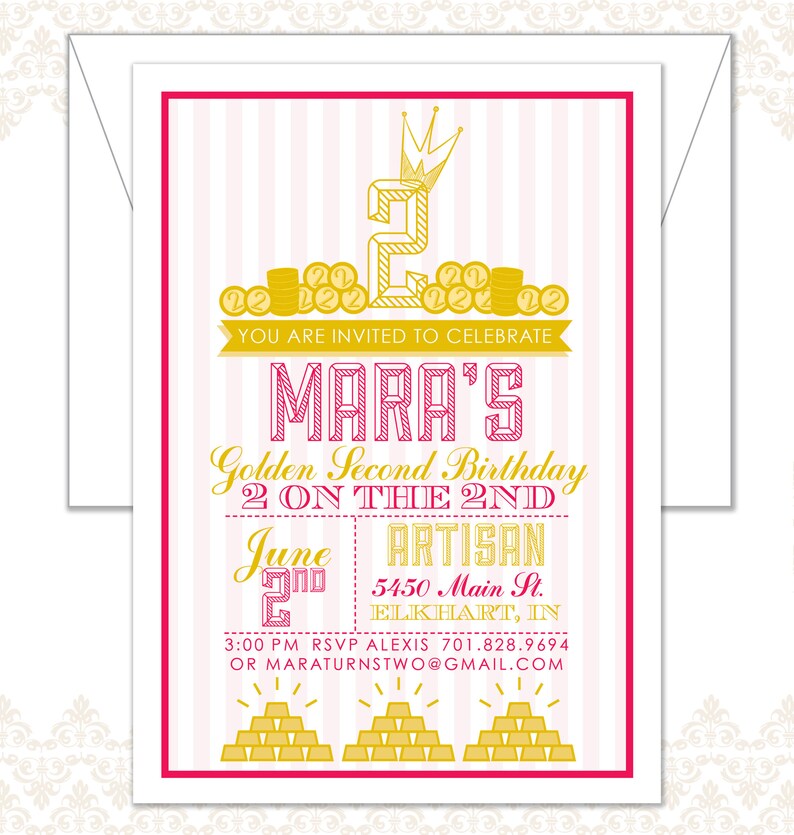 Golden Birthday Party Invitation, 2nd Birthday, Golden Birthday, Golden ...