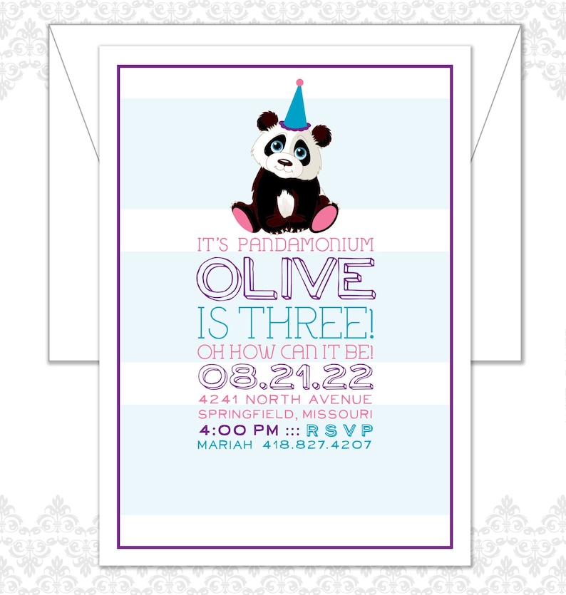 Panda Birthday Party Invitation Panda Bear Invite Modern - Etsy