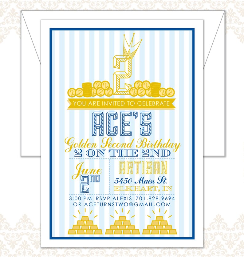 Golden Birthday Party Invitation, 2nd Birthday, Golden Birthday, Golden ...