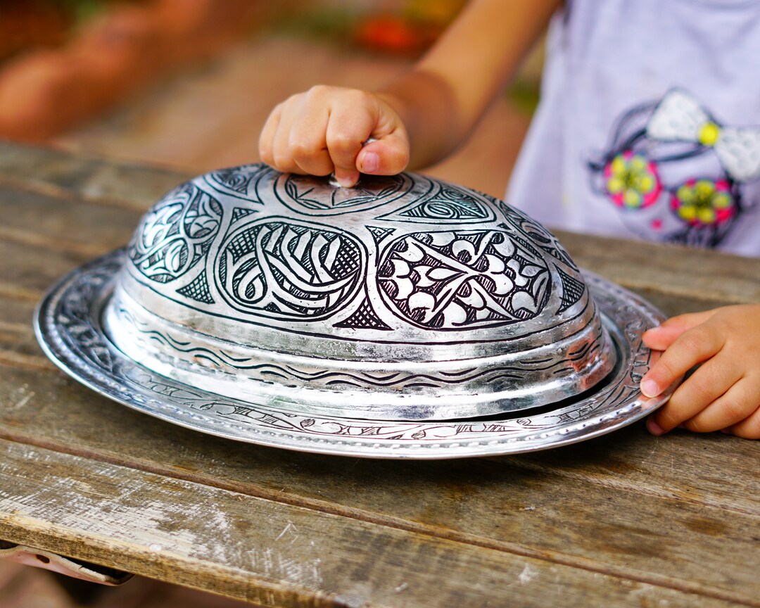 Handmade Copper Serving Pot, Hand Embroidered Pure Copper Serving Plate ...
