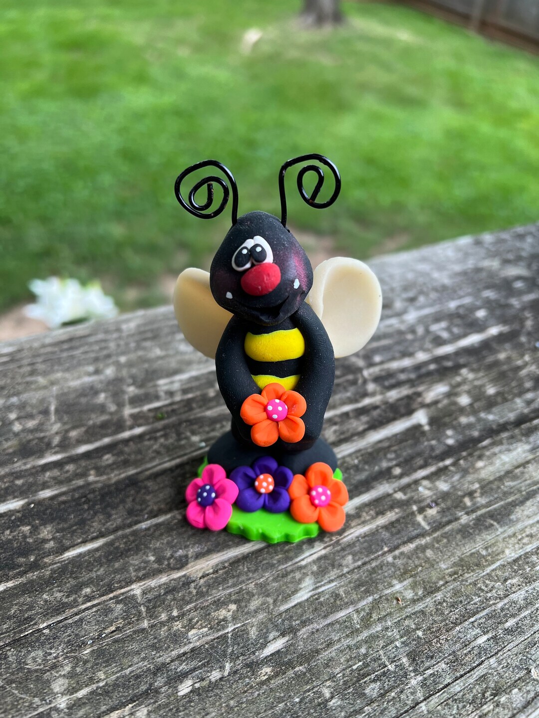 Flower Bumblebee Polymer Clay Figurine Tiered Tray Decor for Bee ...