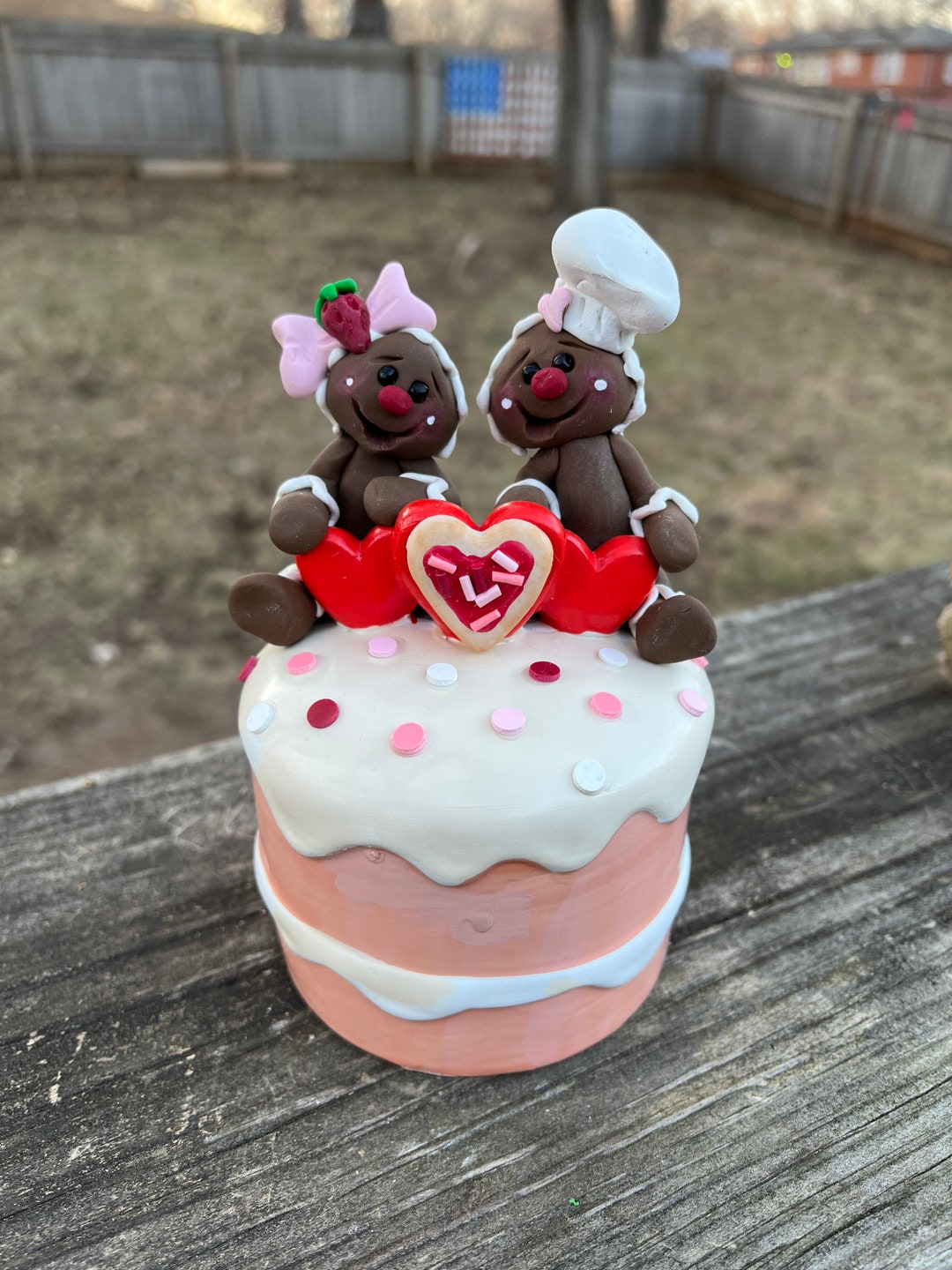 Valentines Polymer Clay Gingerbread Man and Girl Hand Sculpted Cake ...