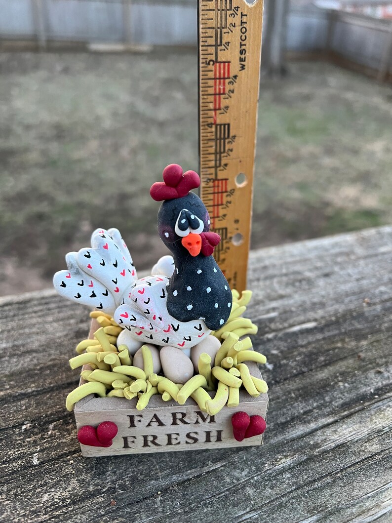 Chicken in Nesting Box Hand Sculpted Polymer Clay Farm Animals Tiered ...