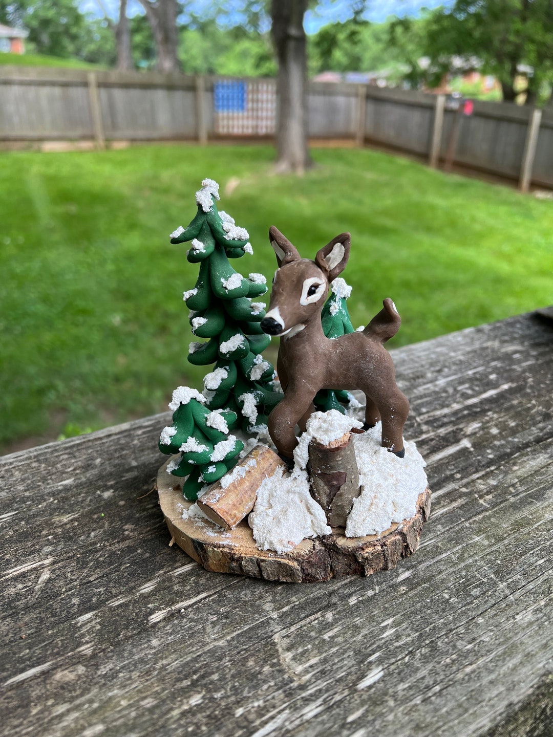 Winter Deer Hand Sculpted Polymer Clay Sculpture Scene Tiered Tray Home ...