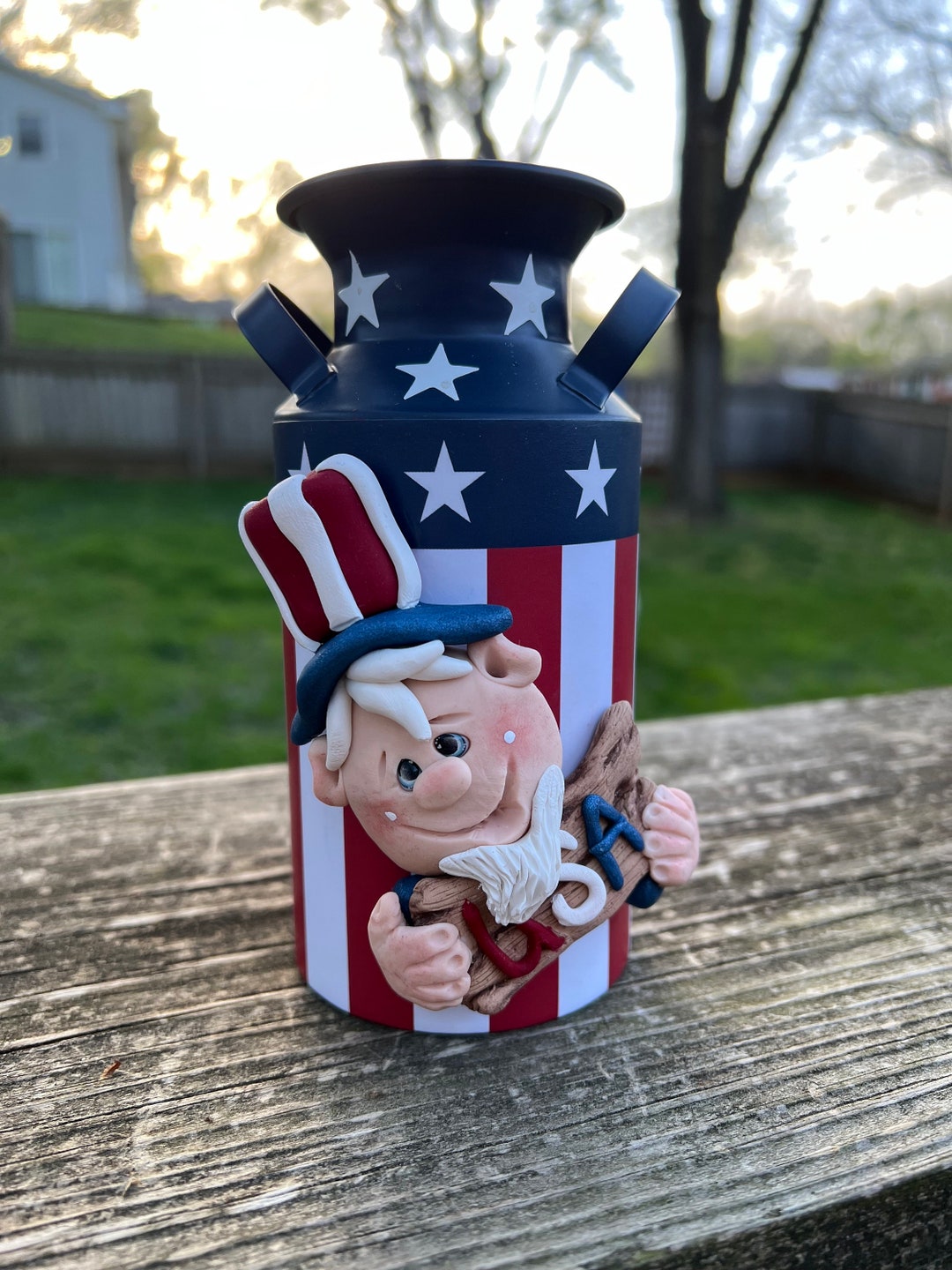 Patriotic Uncle Sam Planter Milk Can Hand Sculpted Polymer Clay, Tiered ...