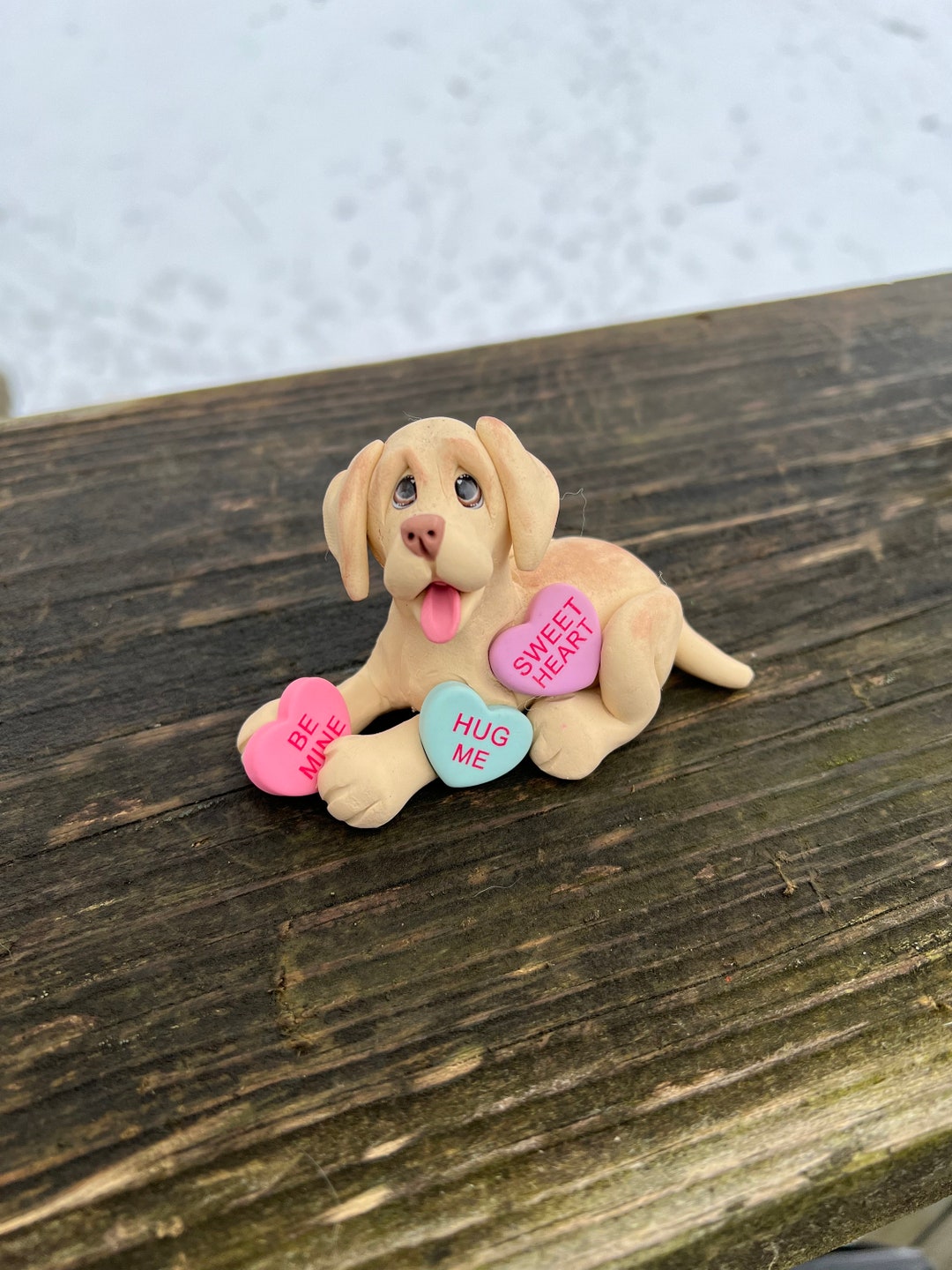 Valentines Yellow Labrador Conversation Hearts Polymer Clay Hand ...