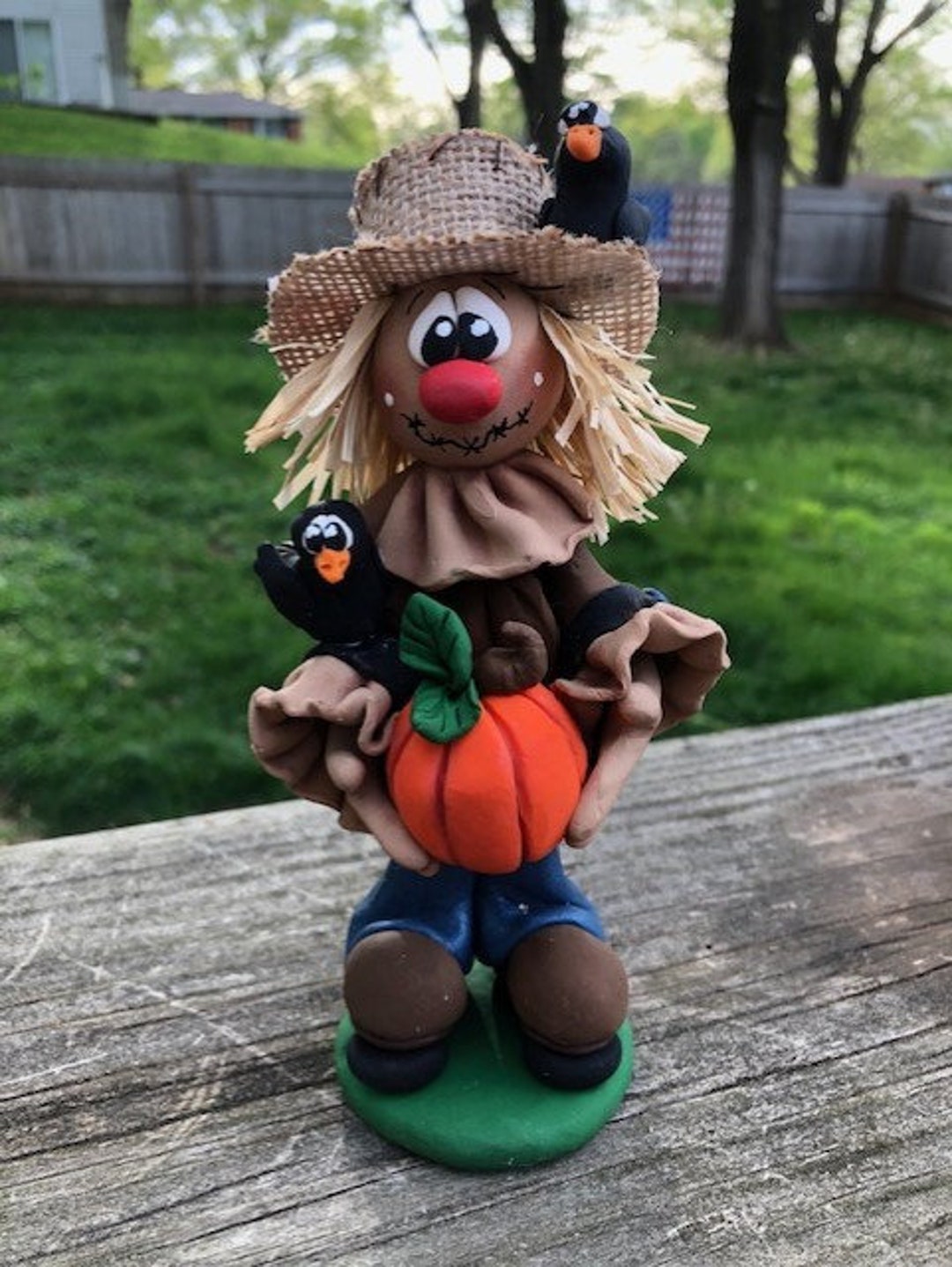Hand Sculpted Polymer Clay Fall/autumn Standing Scarecrow Tiered Tray ...