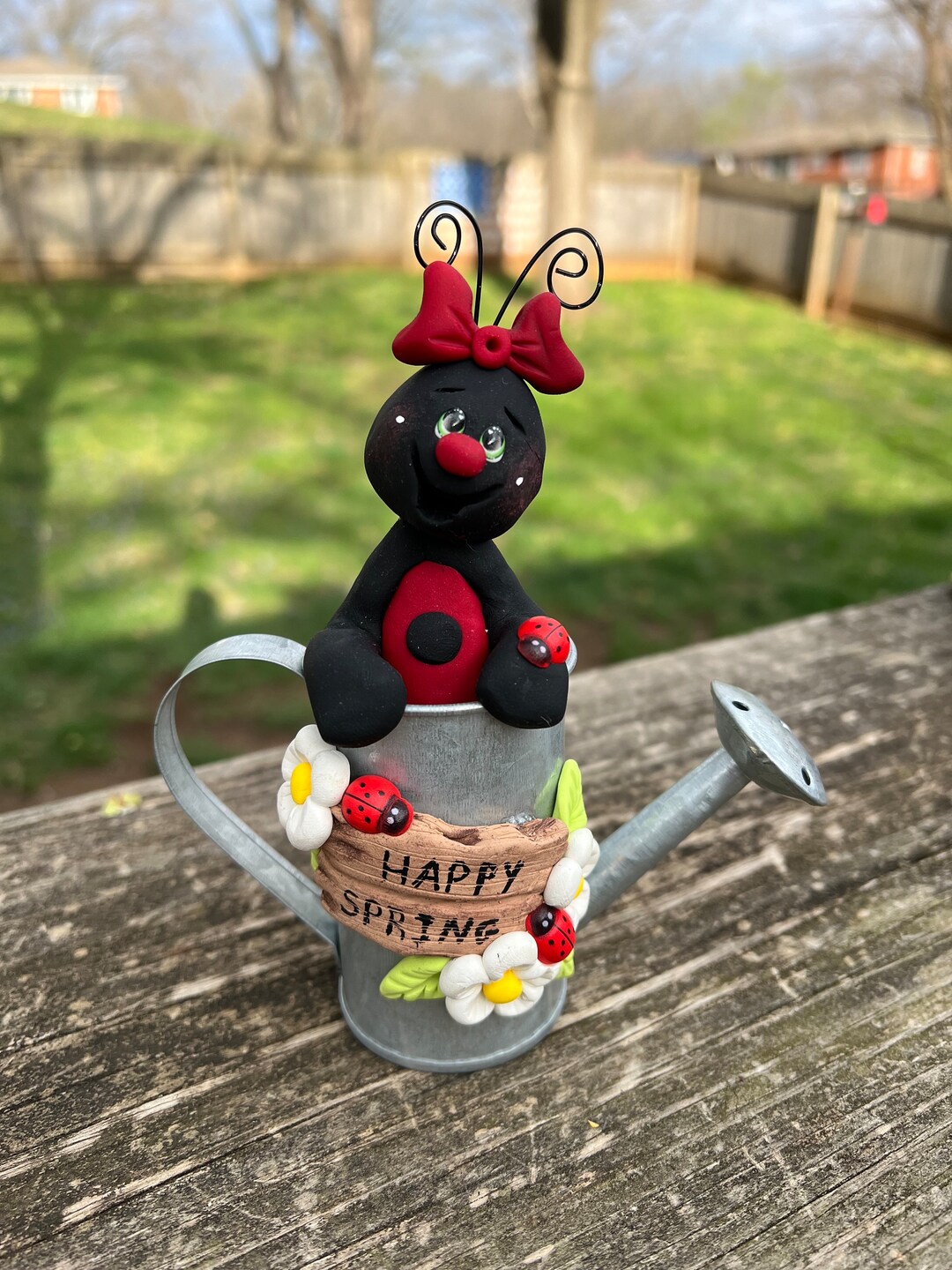 Ladybug Watering Can Hand Sculpted Polymer Clay, Tiered Tray Decor ...