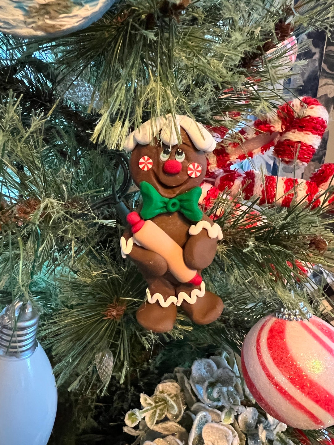 Gingerbread Man Hand Sculpted Polymer Clay Whimsical Tree Ornament ...