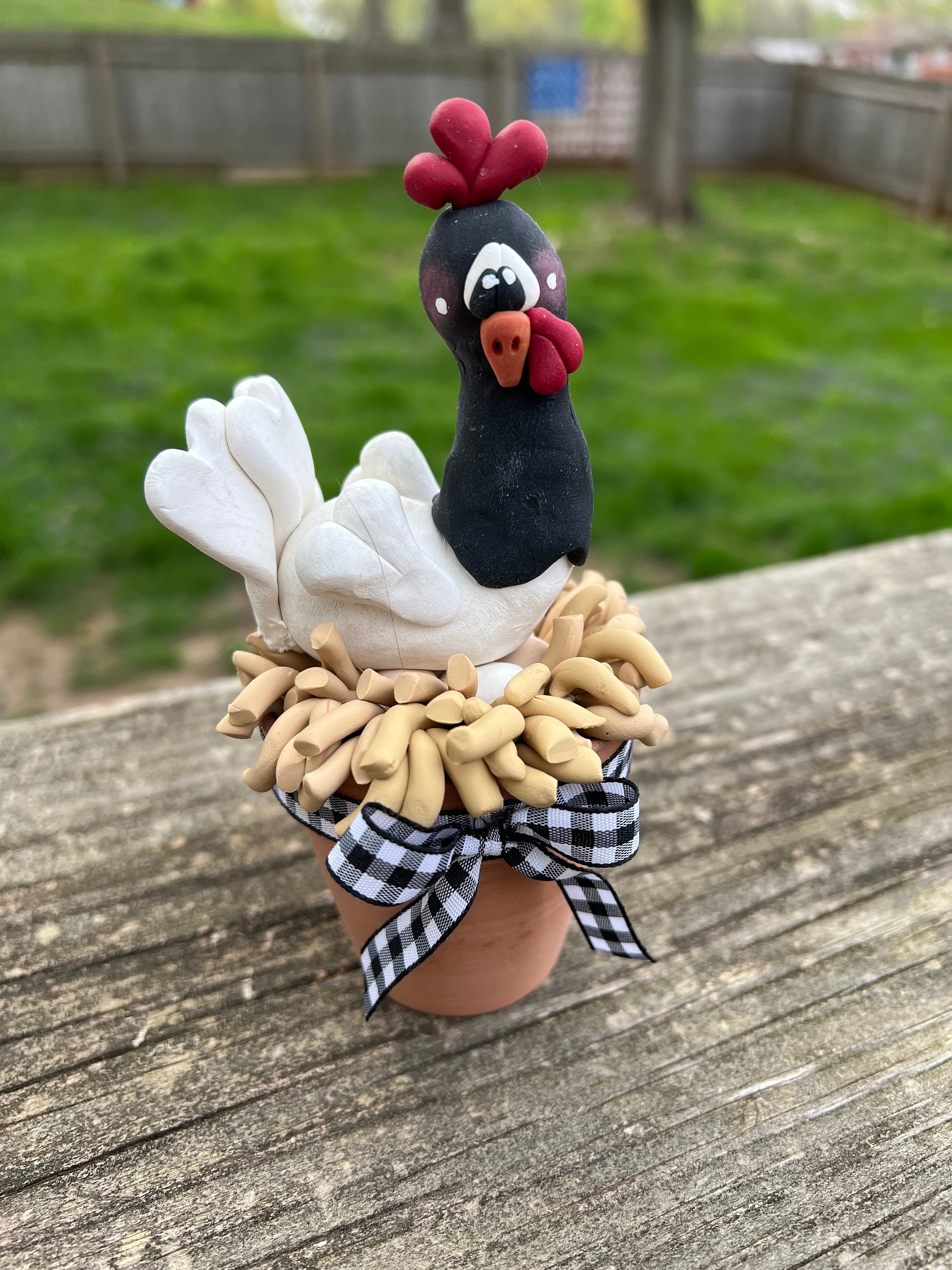 Chicken in a Pot Hand Sculpted Polymer Clay Farm Animals Tiered Tray ...
