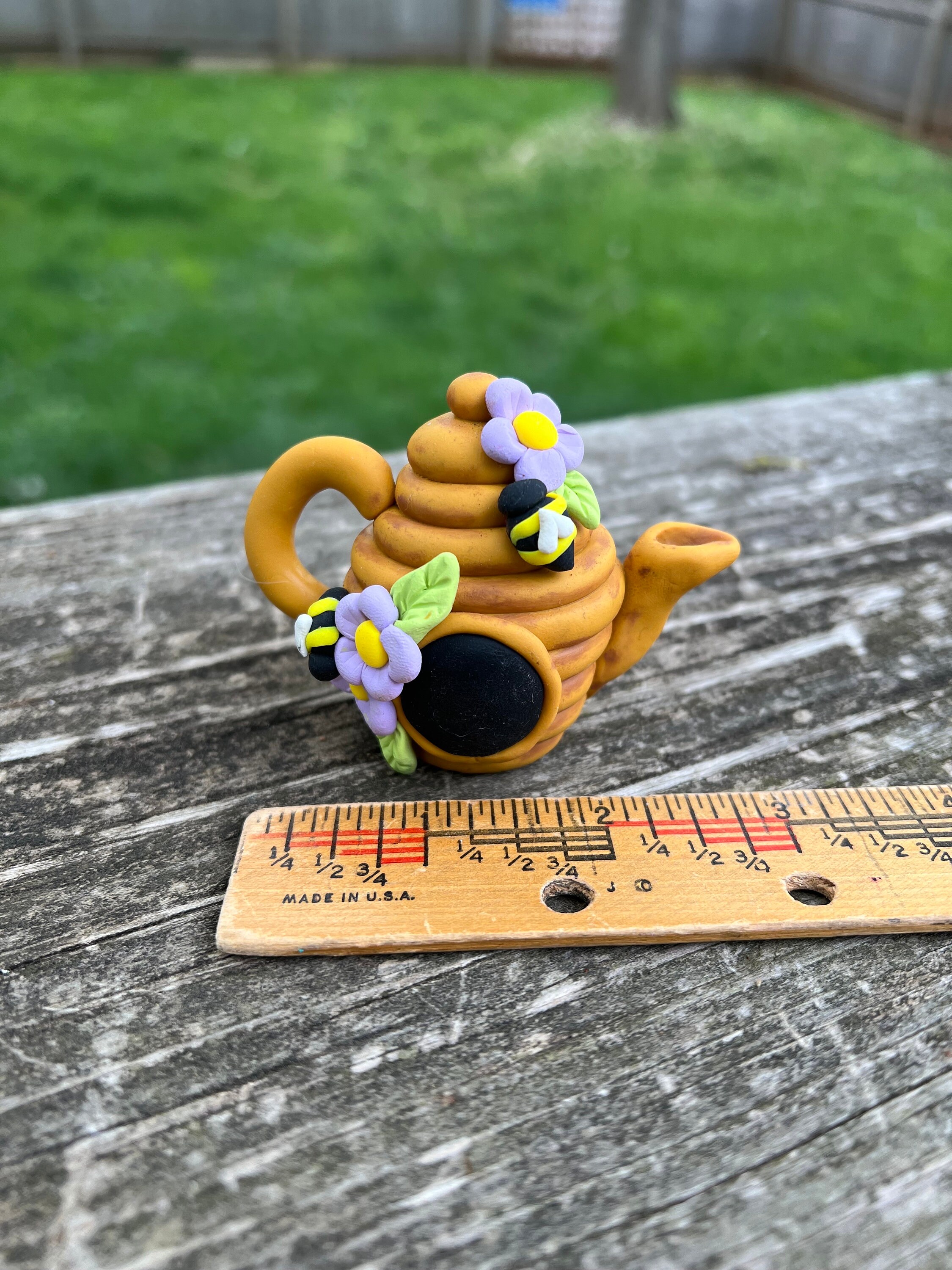 Beehive Teapot With Flowers Hand Sculpted Polymer Clay, Tiered Tray ...