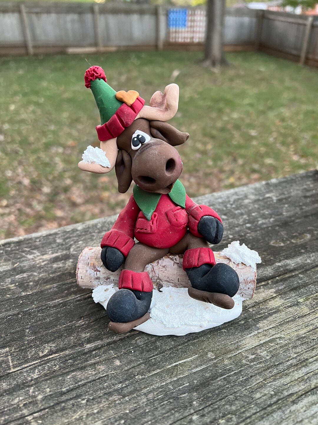 Winter Moose Sitting on Log Hand Sculpted Polymer Clay Tiered Tray ...