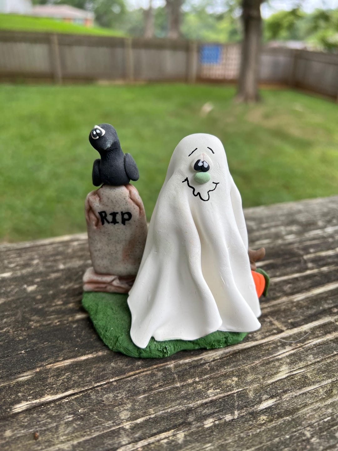 Ghost Figurine, Tombstone and Crow Polymer Clay Hand Sculpted Fall ...