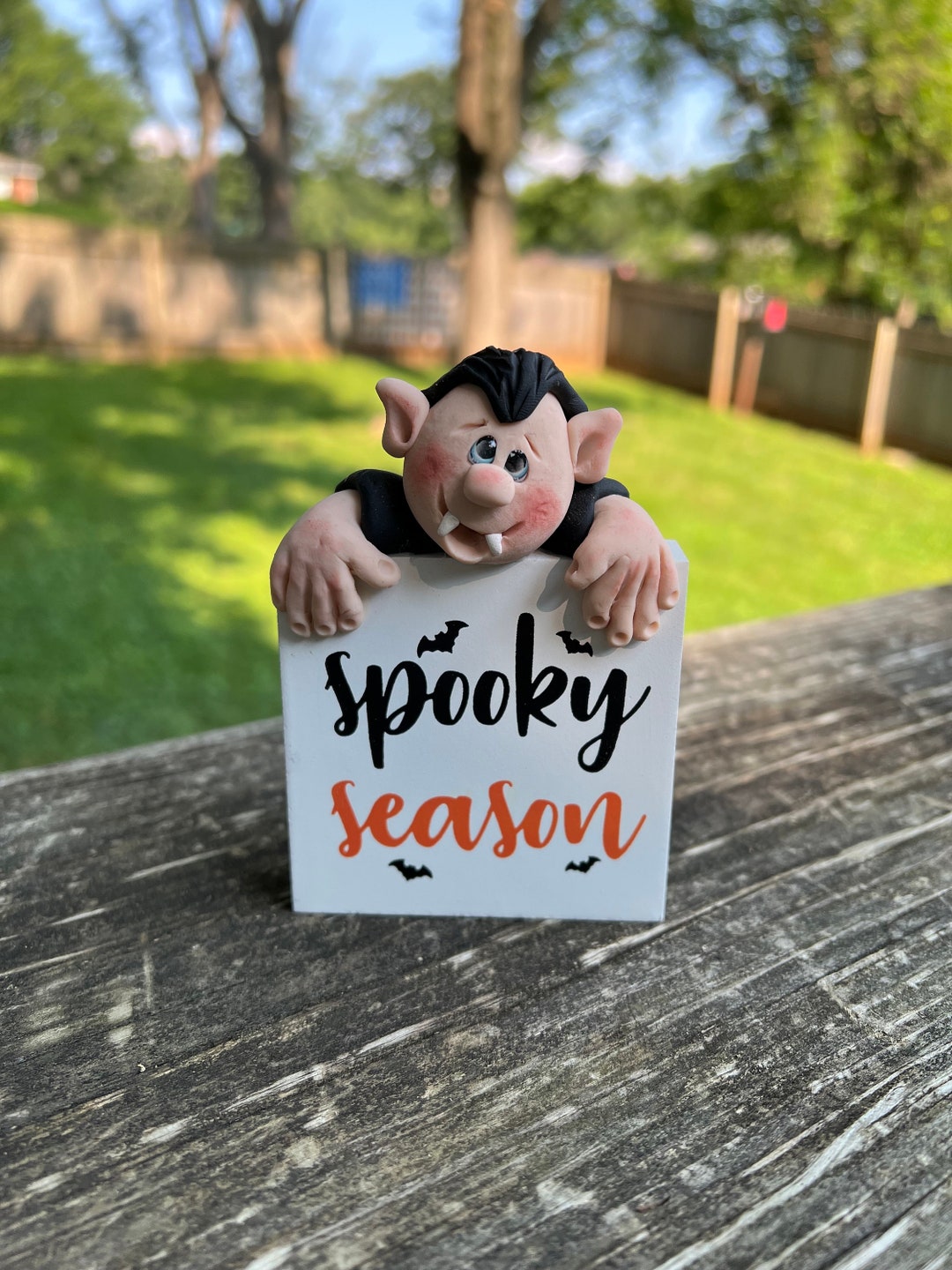 Hand Sculpted Dracula Clay Halloween "spooky Season" Wood Block Tiered ...