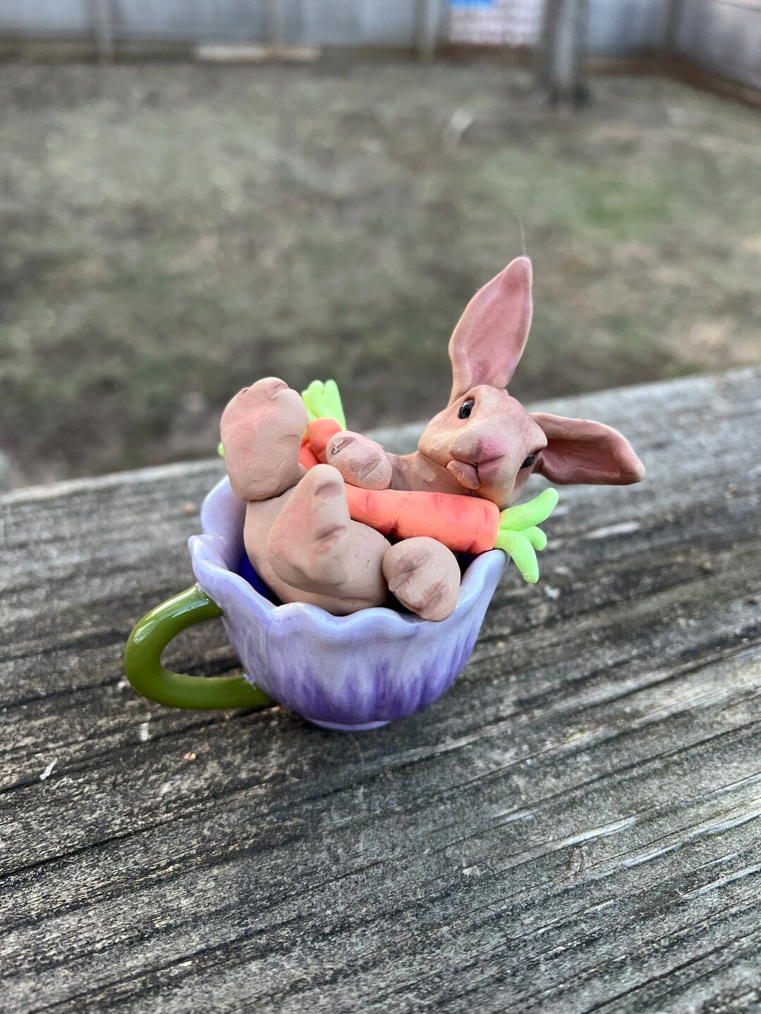 Hand Sculpted Polymer Clay Bunny in Teacup Tiered Tray Decor - Etsy