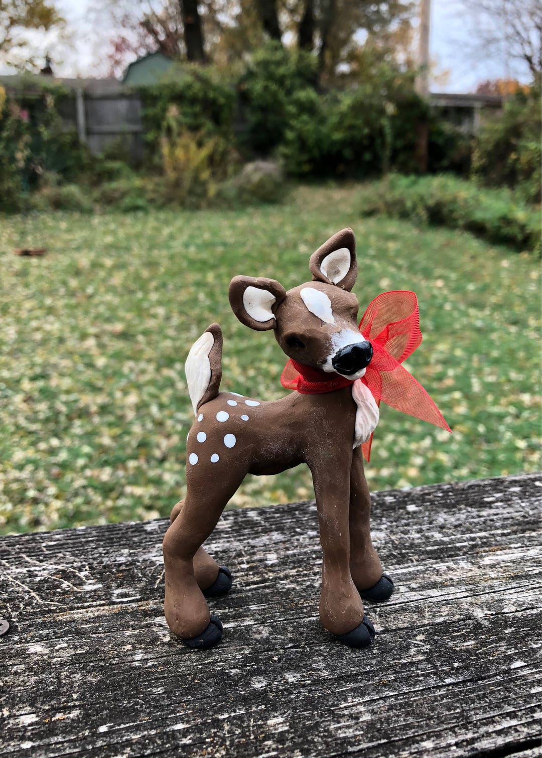 Hand Sculpted Polymer Clay Deer With Red Bow - Etsy