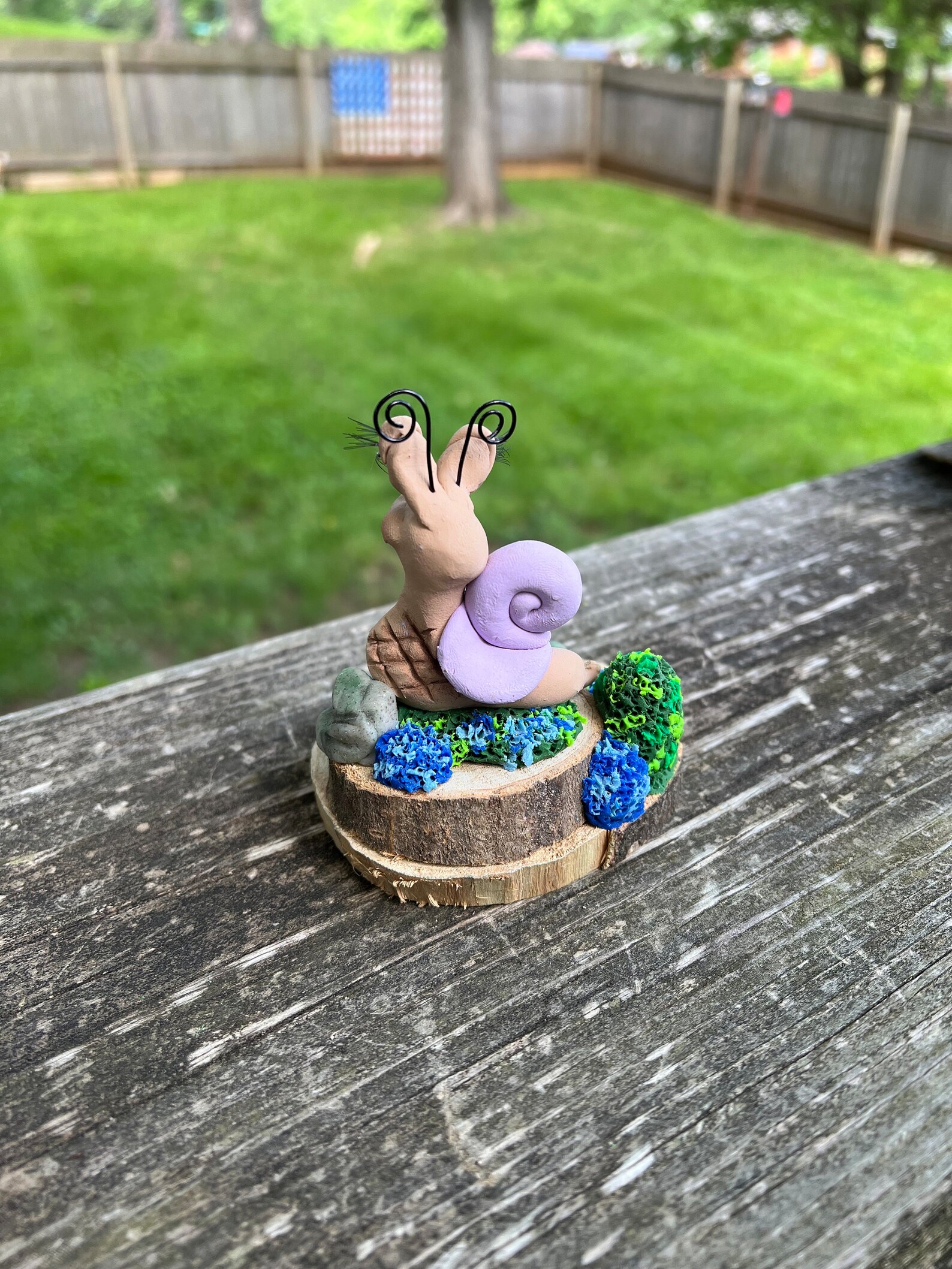 Snail Hand Sculpted Polymer Clay Sculpture Tiered Tray Summer Garden ...