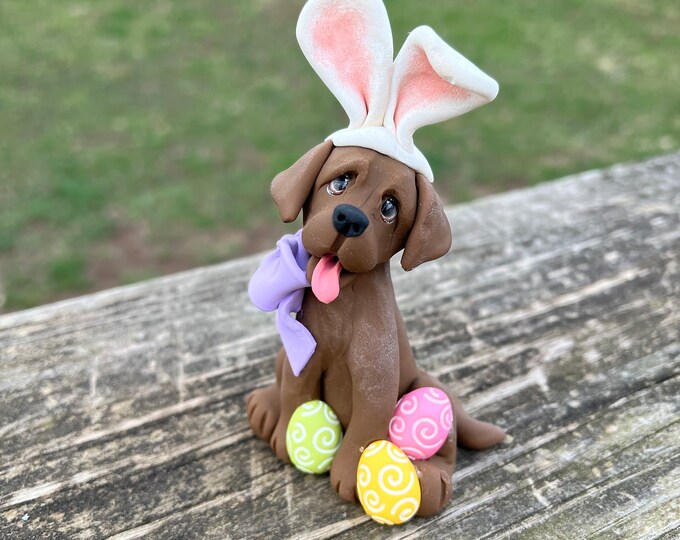 Chocolate Lab Bunny Hand Sculpted Polymer Clay Tiered Tray Pet Decor ...