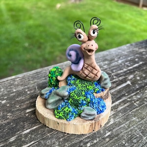 Snail Hand Sculpted Polymer Clay Sculpture Tiered Tray Summer Garden ...