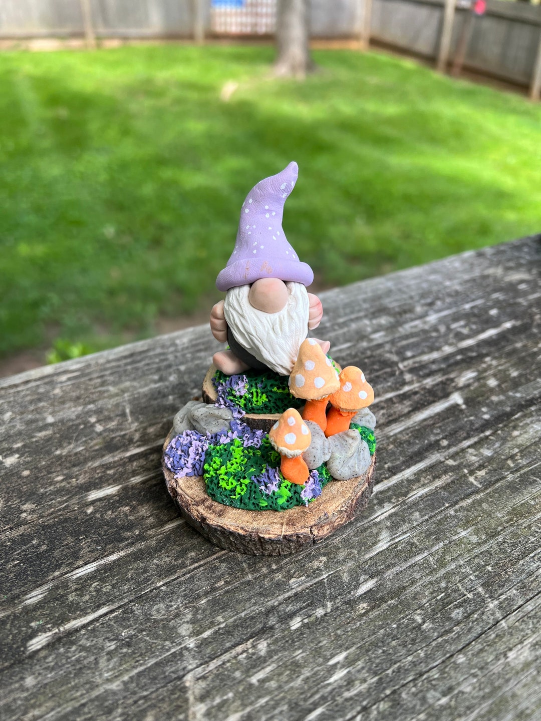 Gnome Mushroom Garden Hand Sculpted Polymer Clay Figurine Tiered Tray ...
