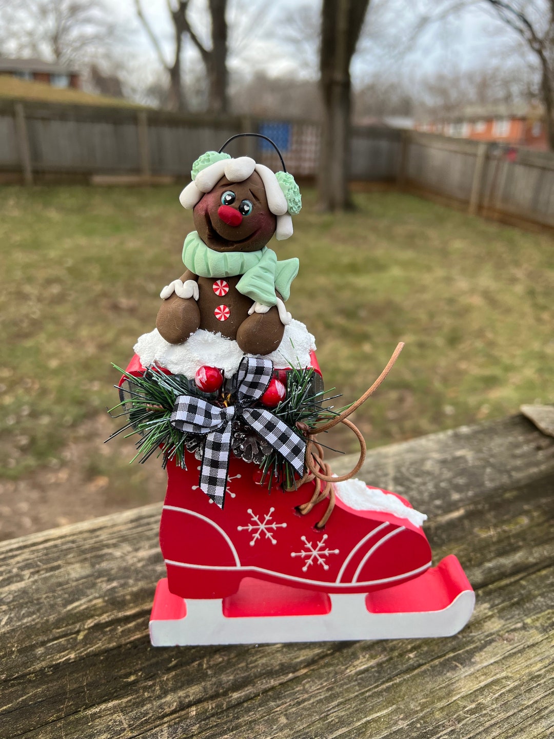 Ice Skate Gingerbread Sitting in an Ice Skate Polymer Clay Tiered Tray ...