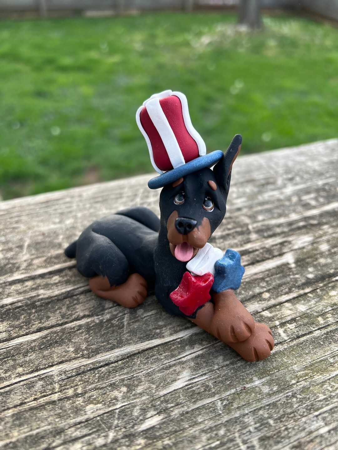 Doberman Patriotic Polymer Clay Hand Sculpted Tiered Tray Decor, Gifts ...