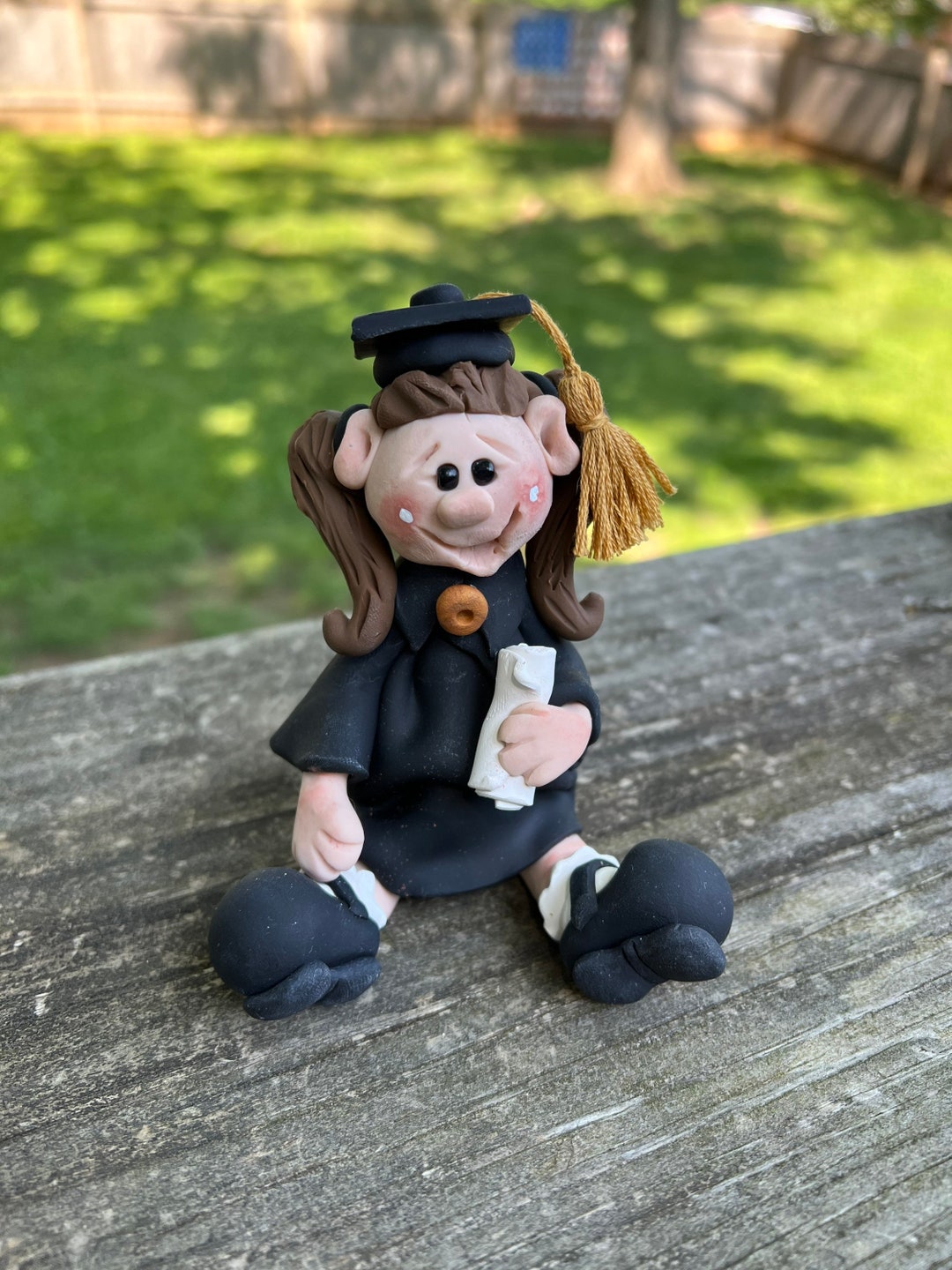 Graduation Girl Hand Sculpted Polymer Clay Gift for Graduate Cake ...