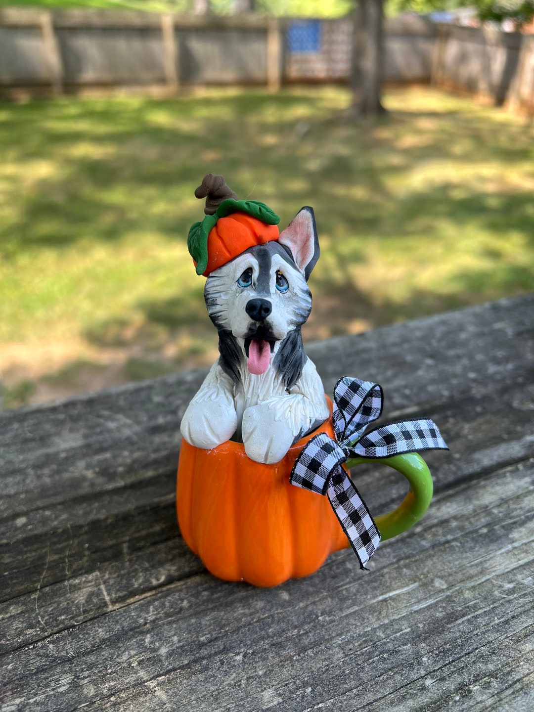 Hand Sculpted Polymer Clay Husky Fall Pumpkin Tiered Tray Decor - Etsy