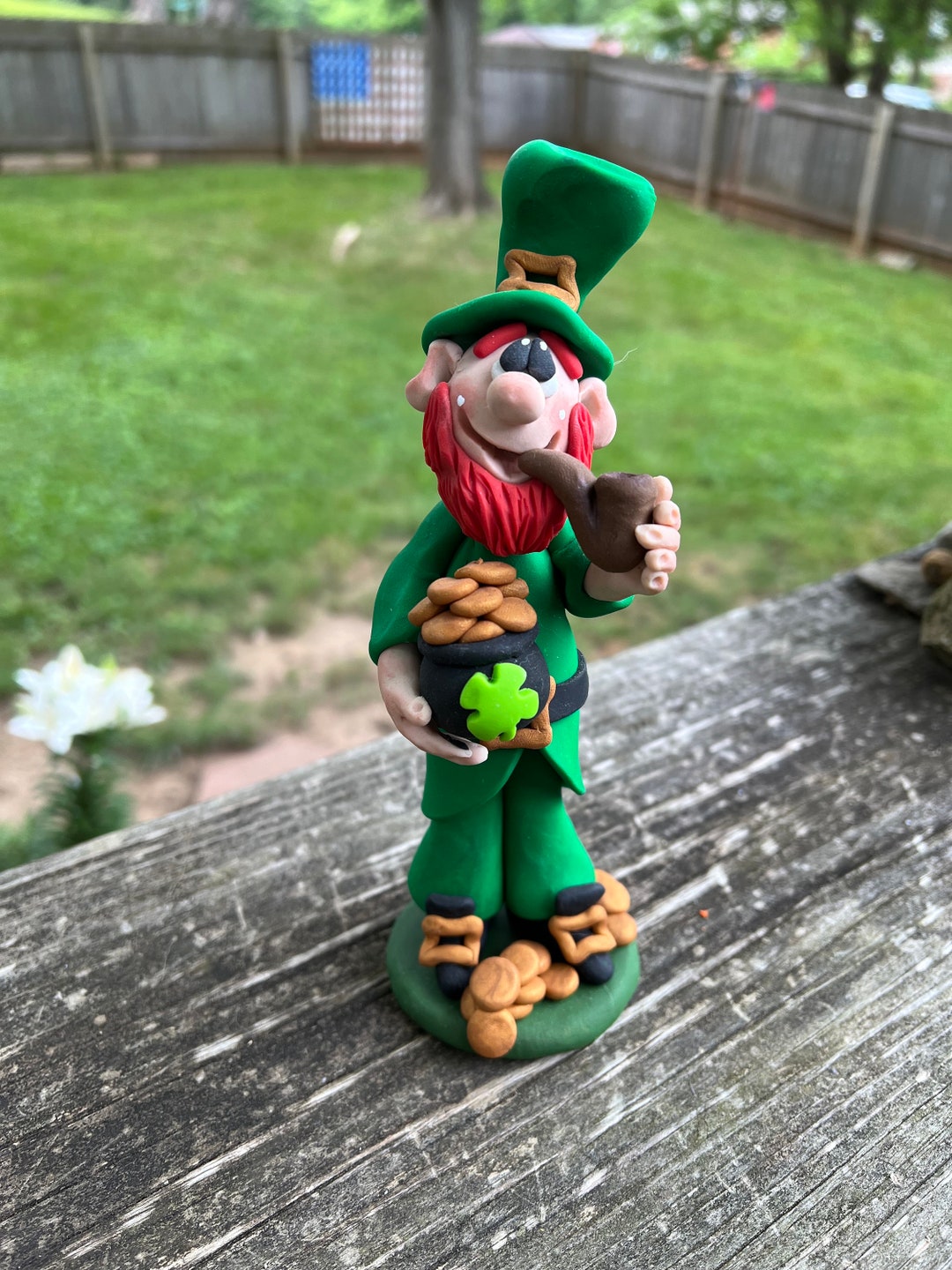 Leprechaun Standing Holding His Pot of Gold Polymer Clay Sculpture St ...