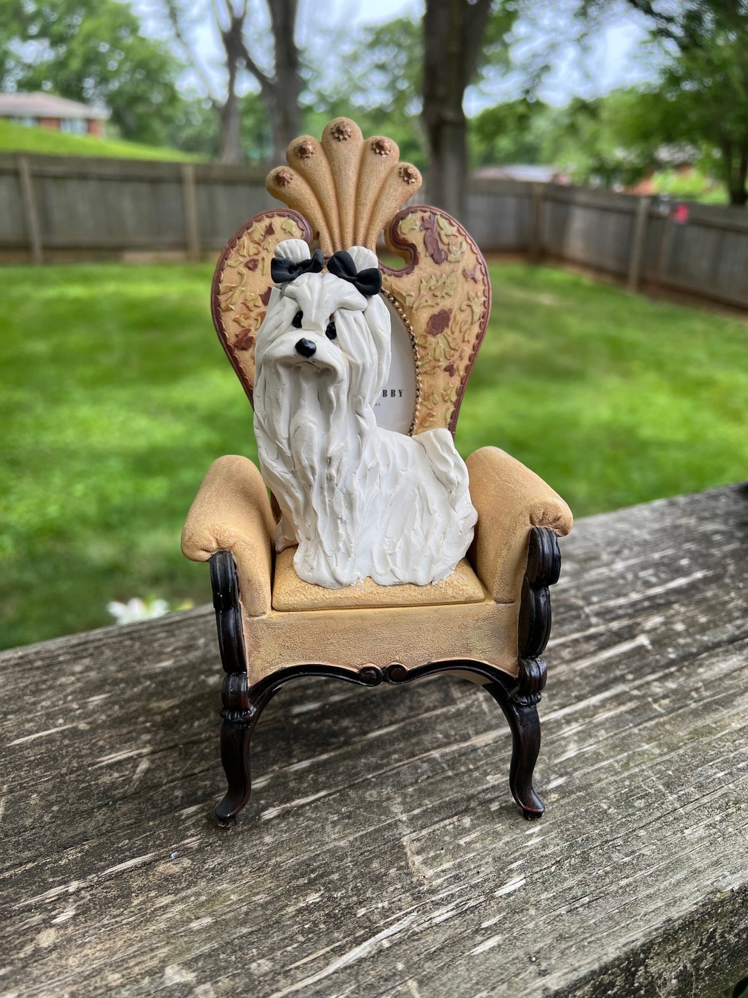 Maltese Hand Sculpted Polymer Clay on Chair Picture Frame Gift for ...