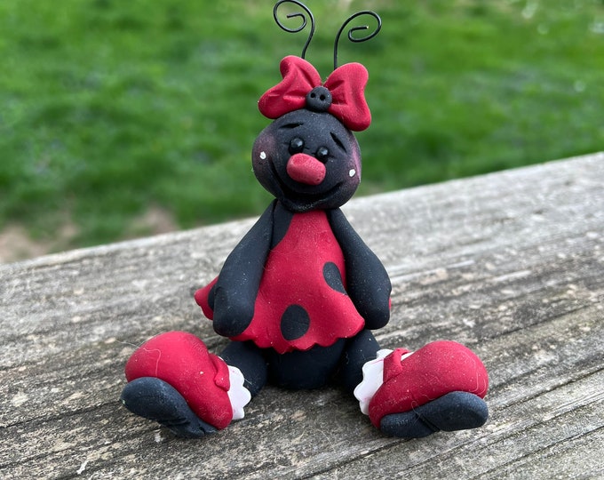 Hand Sculpted Polymer Clay Sitting Spring Garden Ladybug Tiered Tray ...