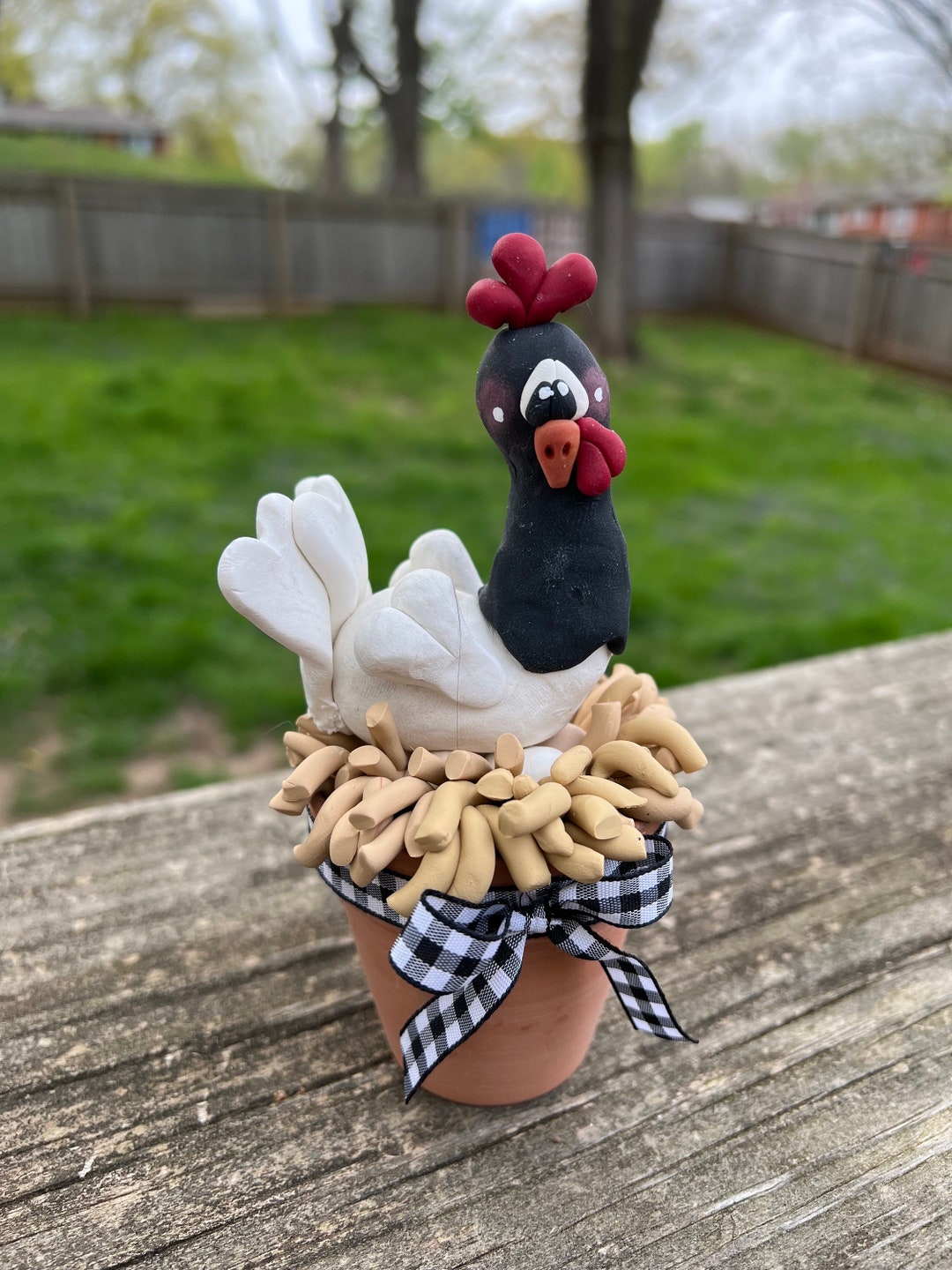 Chicken in a Pot Hand Sculpted Polymer Clay Farm Animals Tiered Tray ...