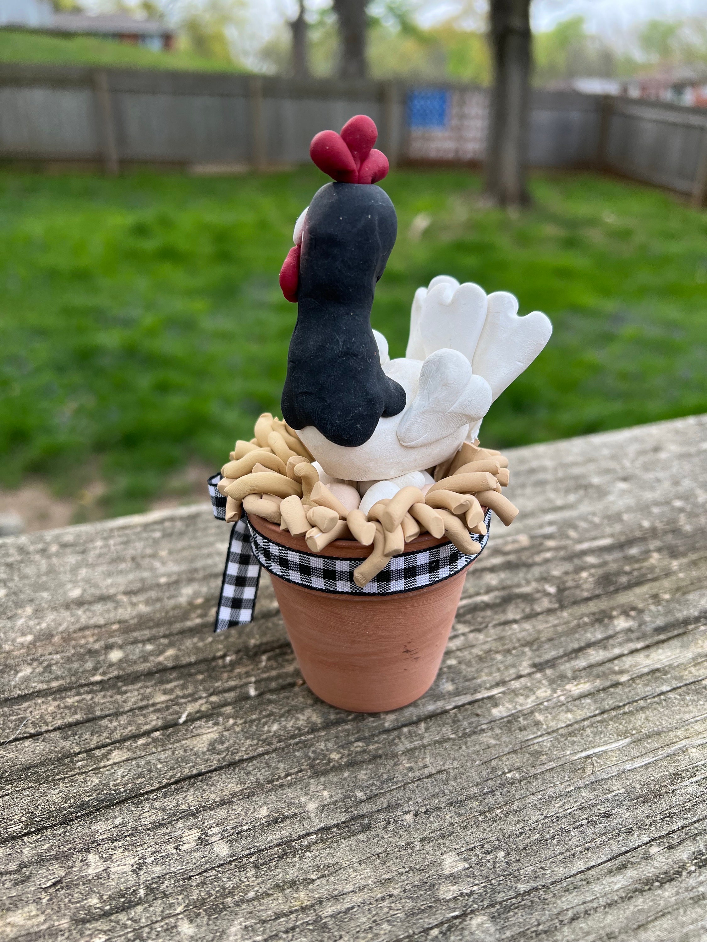 Chicken in a Pot Hand Sculpted Polymer Clay Farm Animals Tiered Tray ...