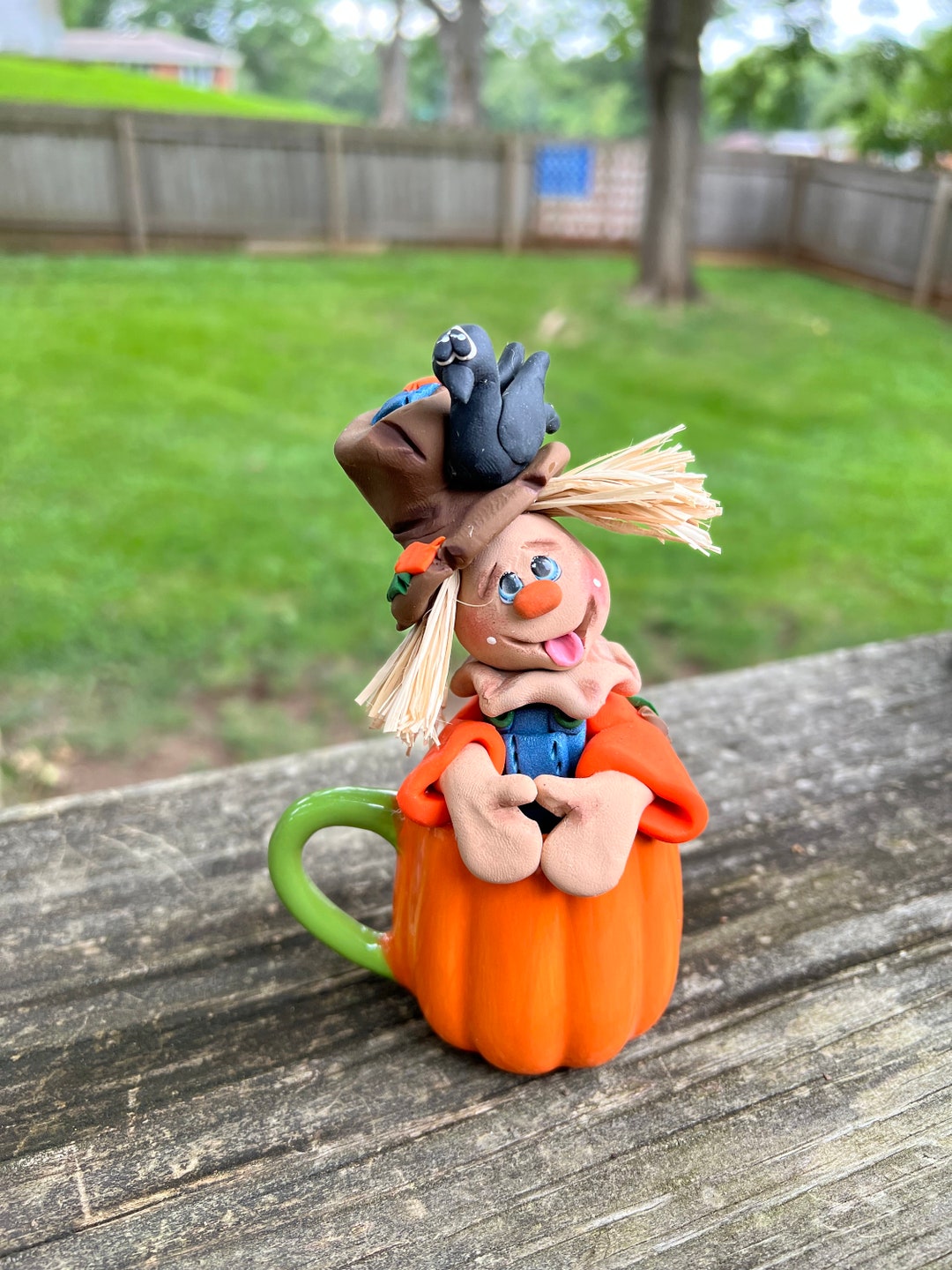 Hand Sculpted Polymer Clay Scarecrow Fall Pumpkin Tiered Tray Decor - Etsy