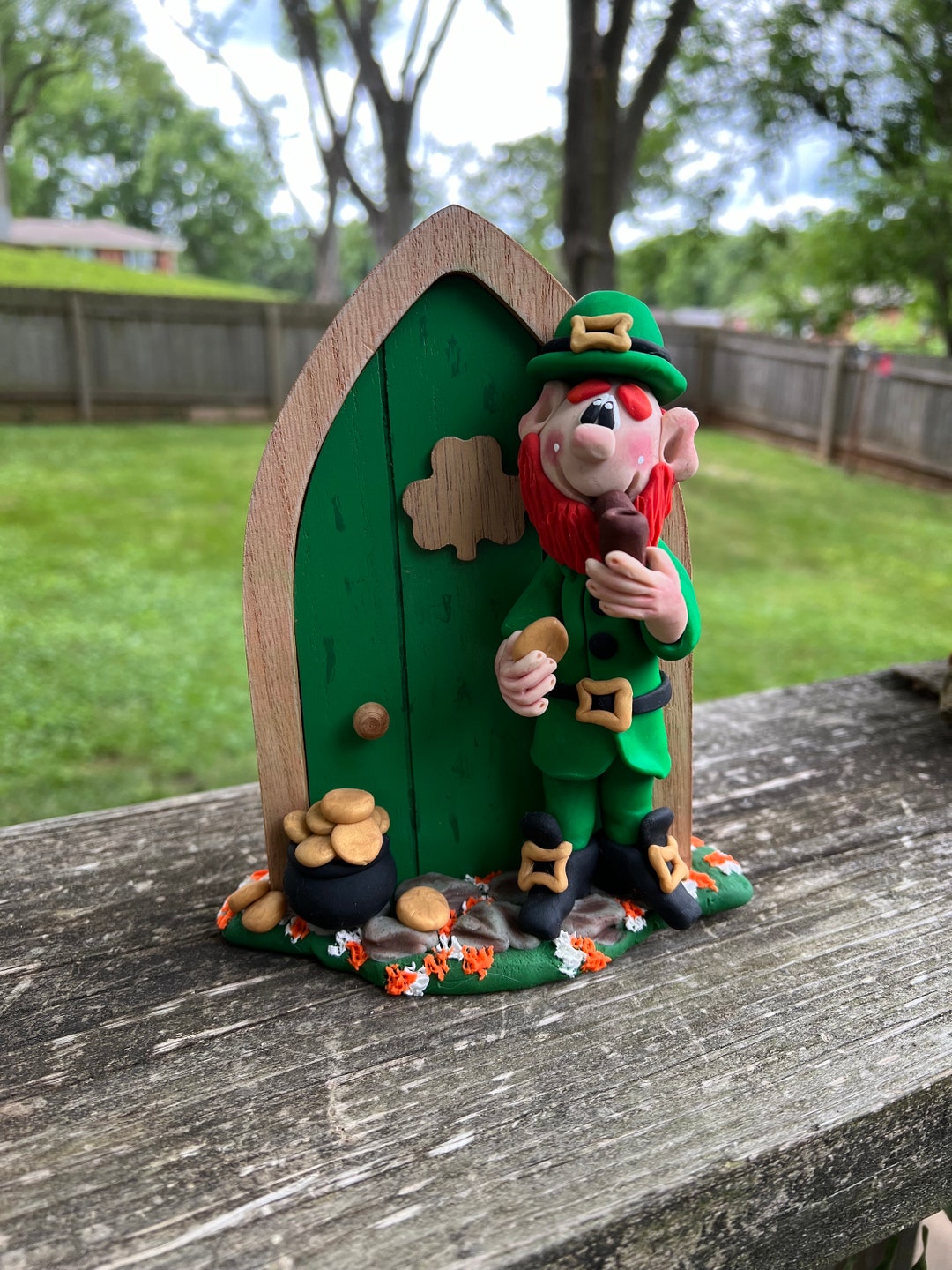 Welcome Leprechaun Standing at His Door With His Gold Polymer Clay ...