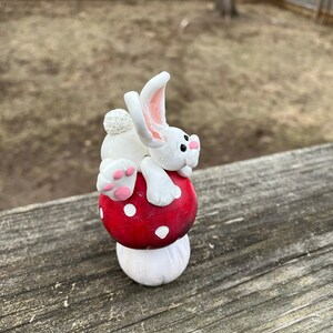 Bunny Rabbit Hand Sculpted Polymer Clay Fairy Garden Mushroom Bunny ...