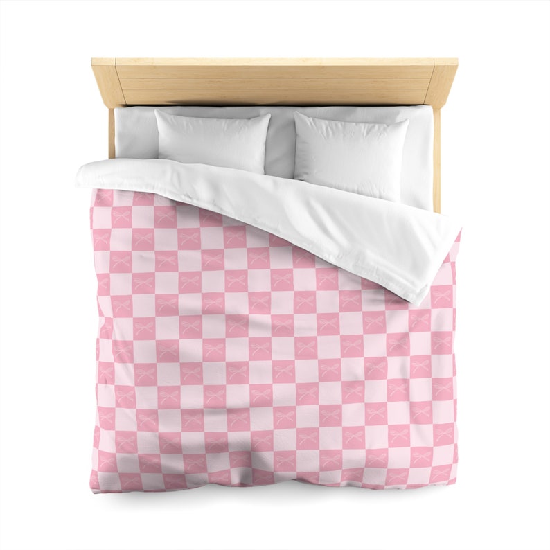 Checkered Bow Coquette Duvet Cover, Pink Coquette Bedding Preppy ...