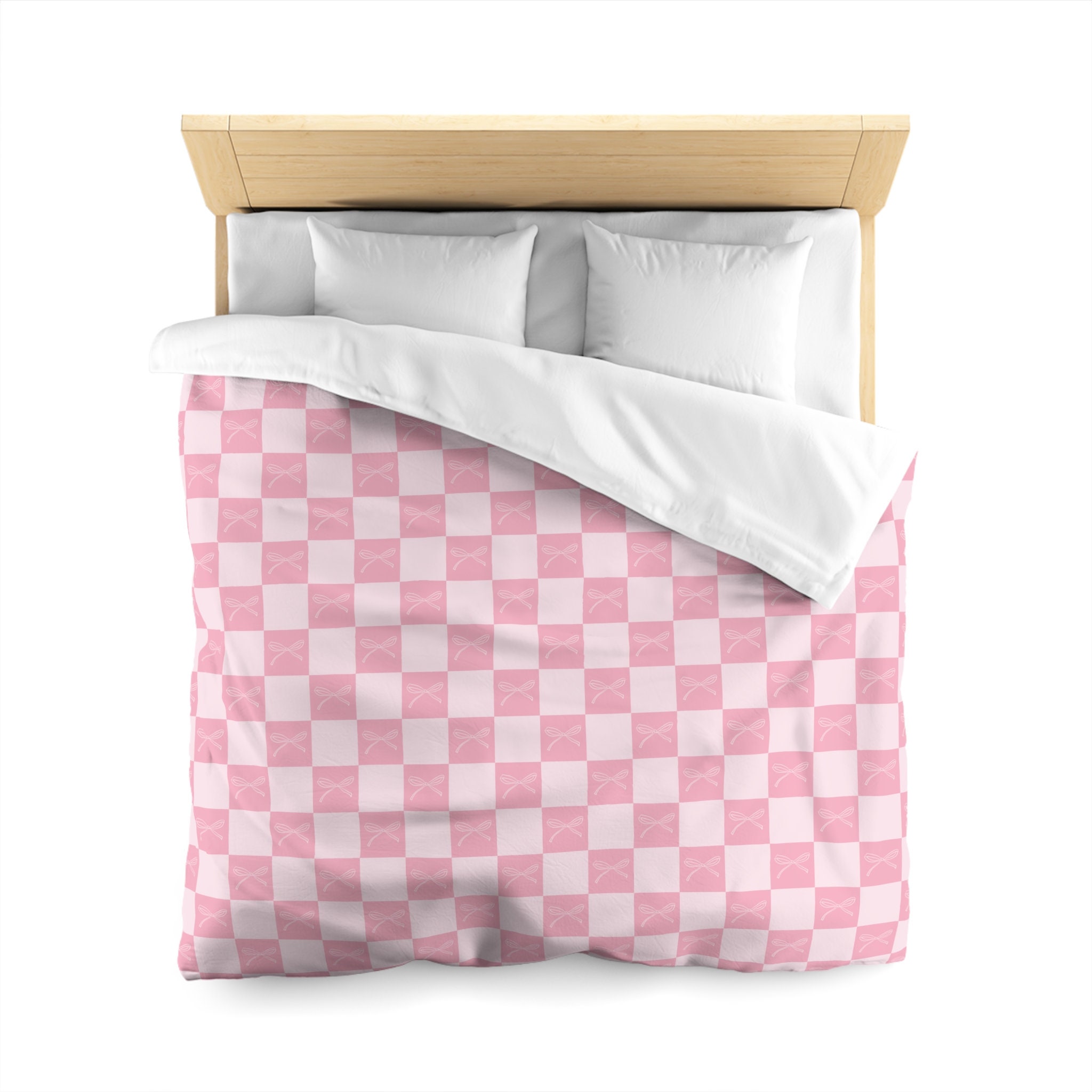 Checkered Bow Coquette Duvet Cover, Pink Coquette Bedding Preppy ...