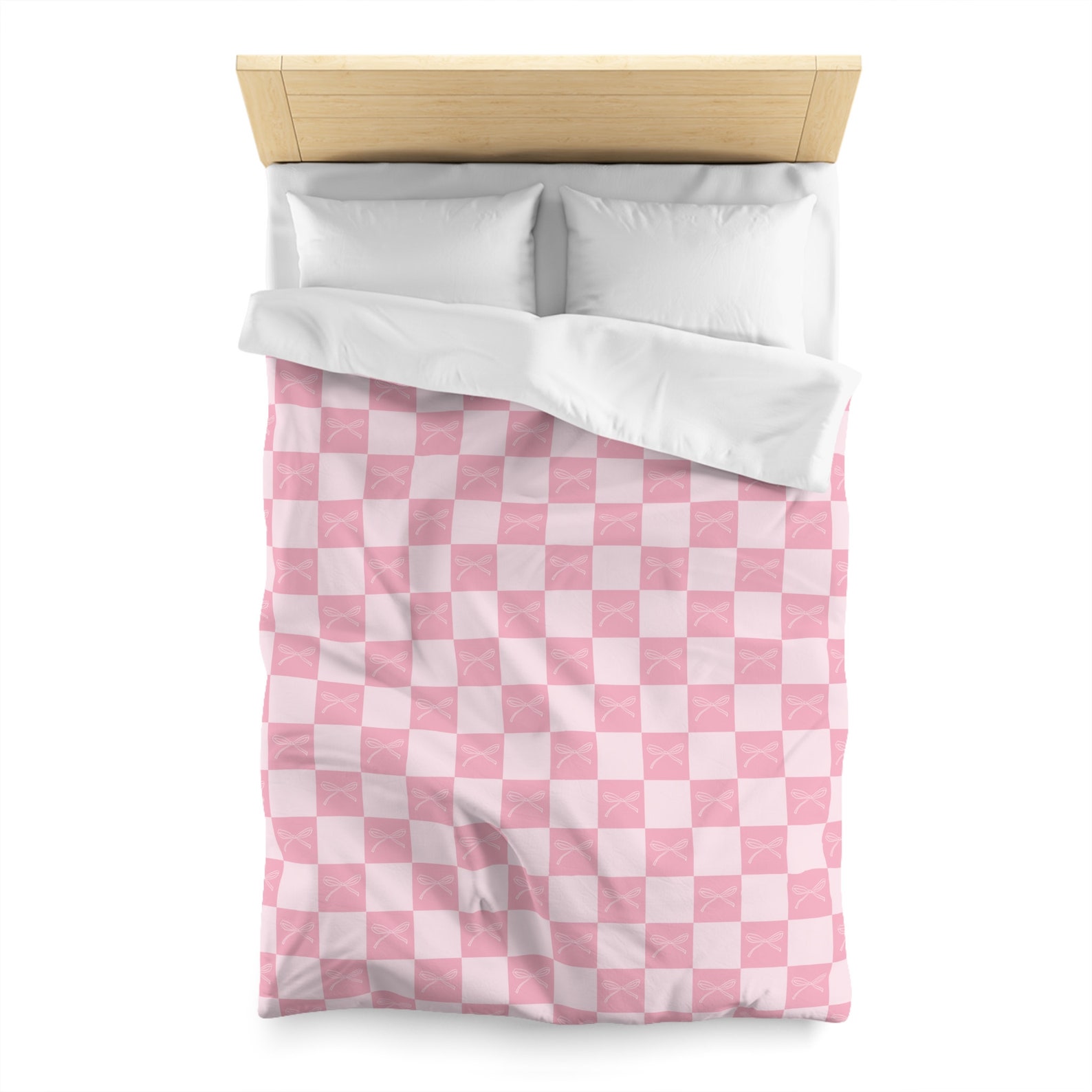 Checkered Bow Coquette Duvet Cover, Pink Coquette Bedding Preppy ...