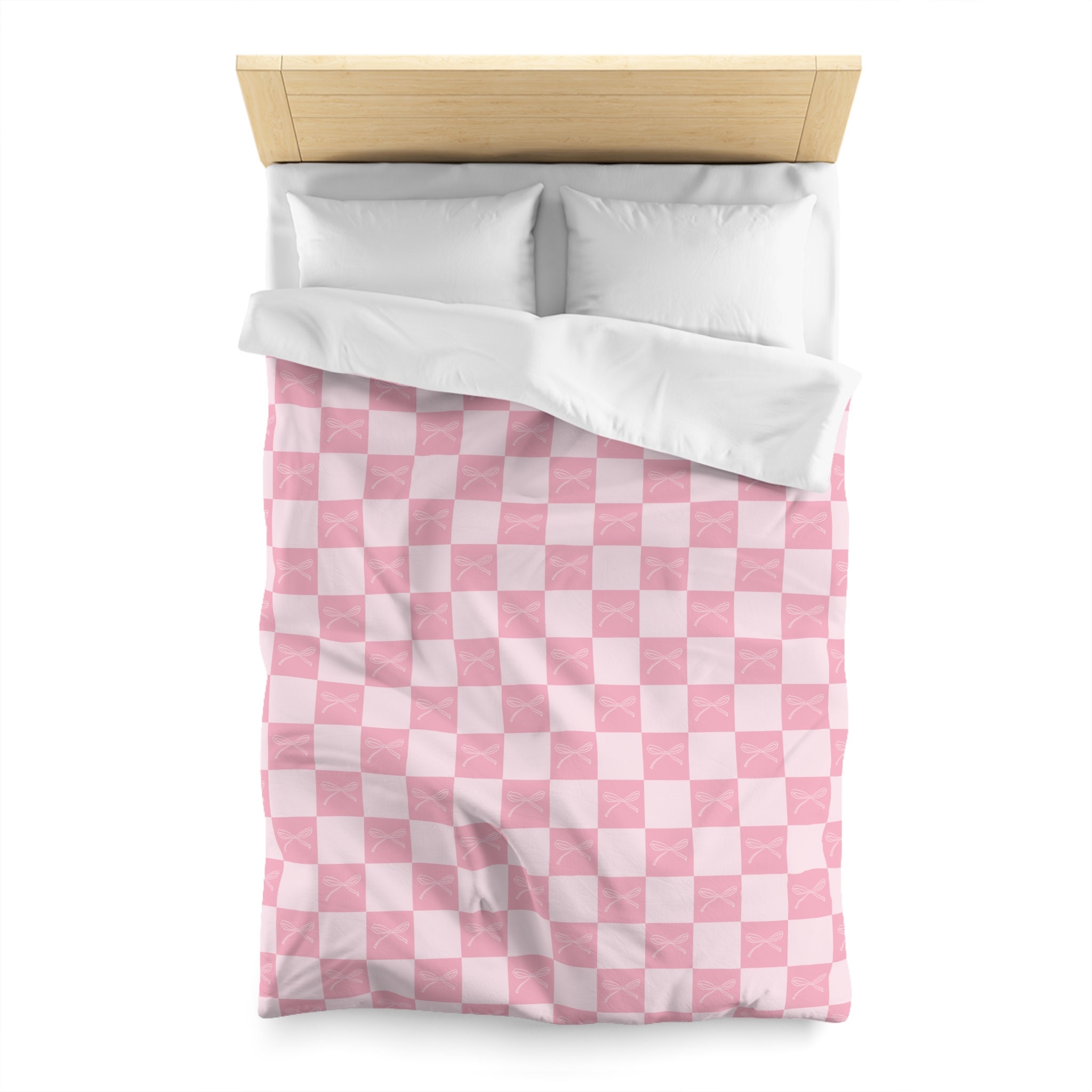 Checkered Bow Coquette Duvet Cover, Pink Coquette Bedding Preppy ...