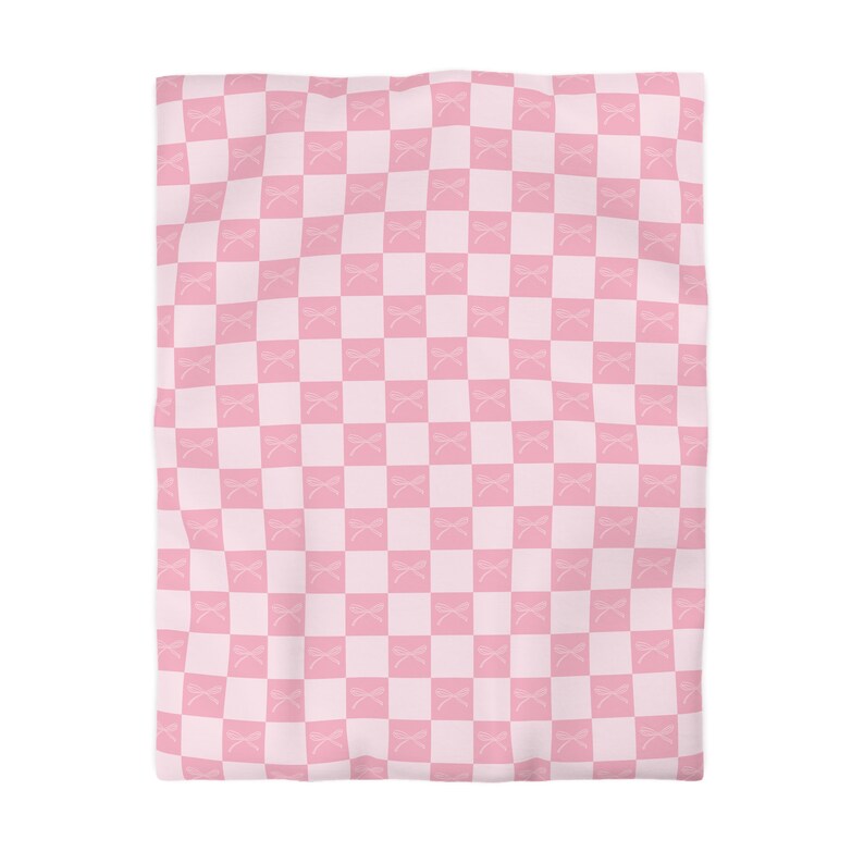 Checkered Bow Coquette Duvet Cover, Pink Coquette Bedding Preppy ...