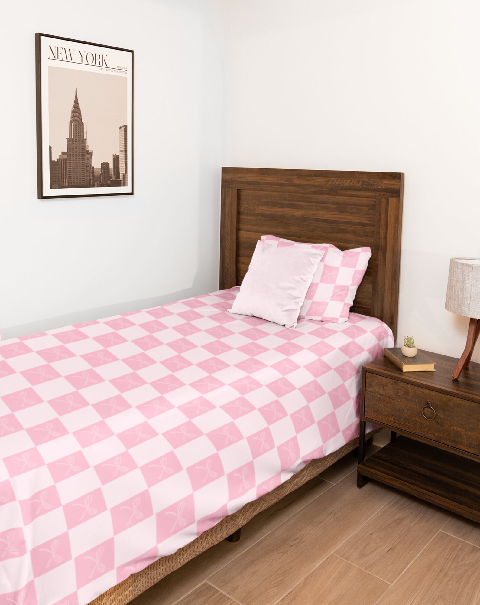 Checkered Bow Coquette Duvet Cover, Pink Coquette Bedding Preppy ...
