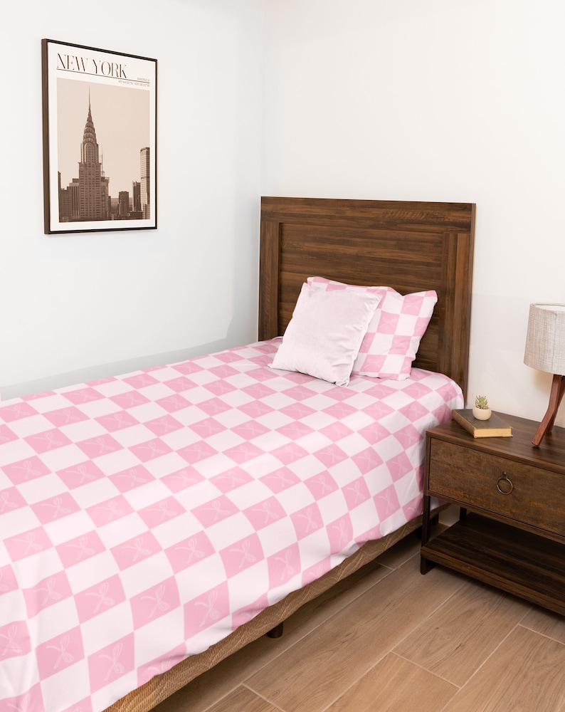 Checkered Bow Coquette Duvet Cover, Pink Coquette Bedding Preppy ...